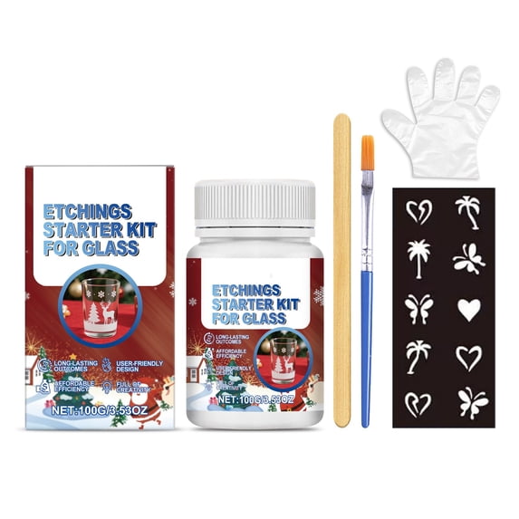 Hxlamzoo Glass Etching Kit with Stencil, Brush & Non-Fading Paste, 100g ...