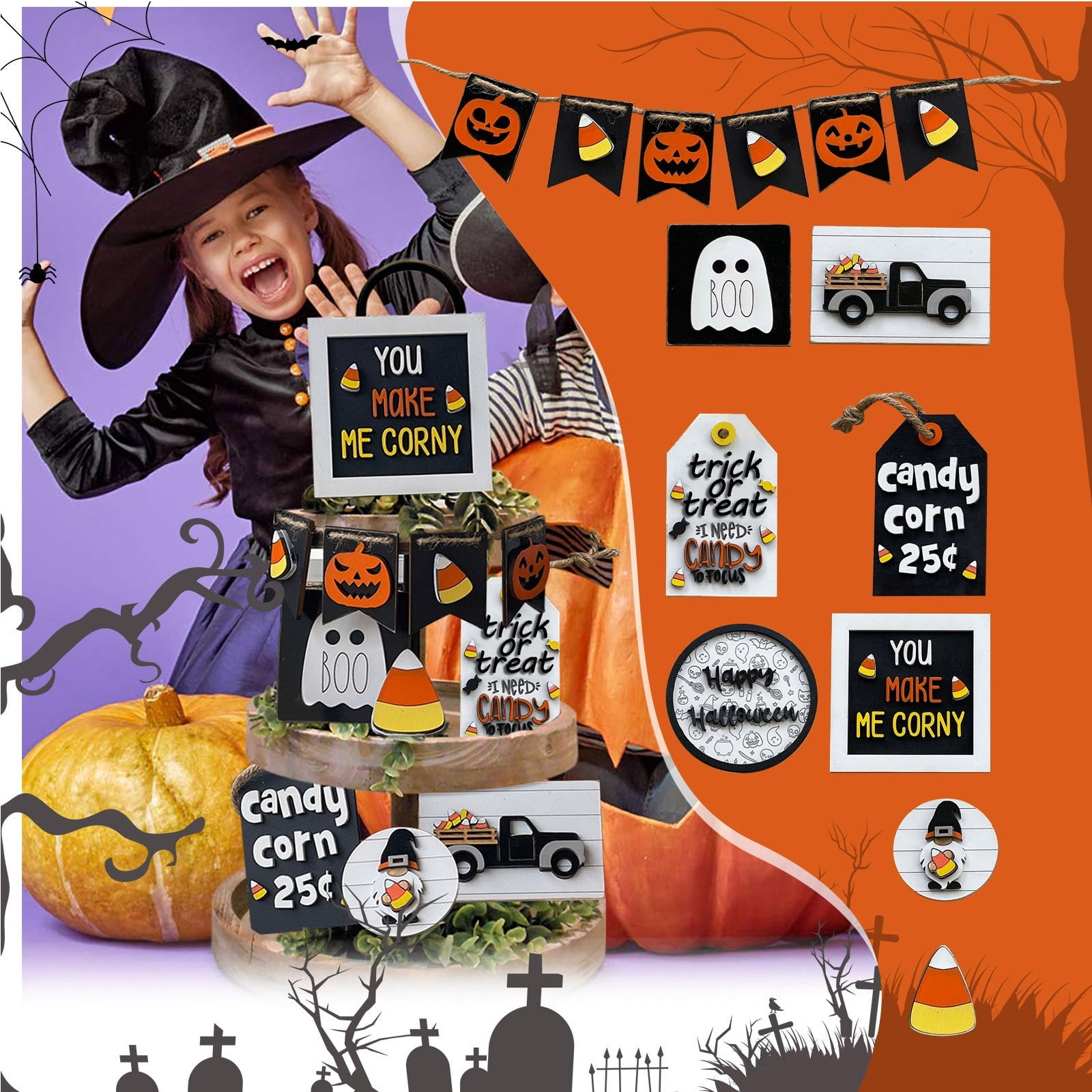 Hxlamzoo Halloween Decor 2024 Halloween Horror Style Layered Tray ...