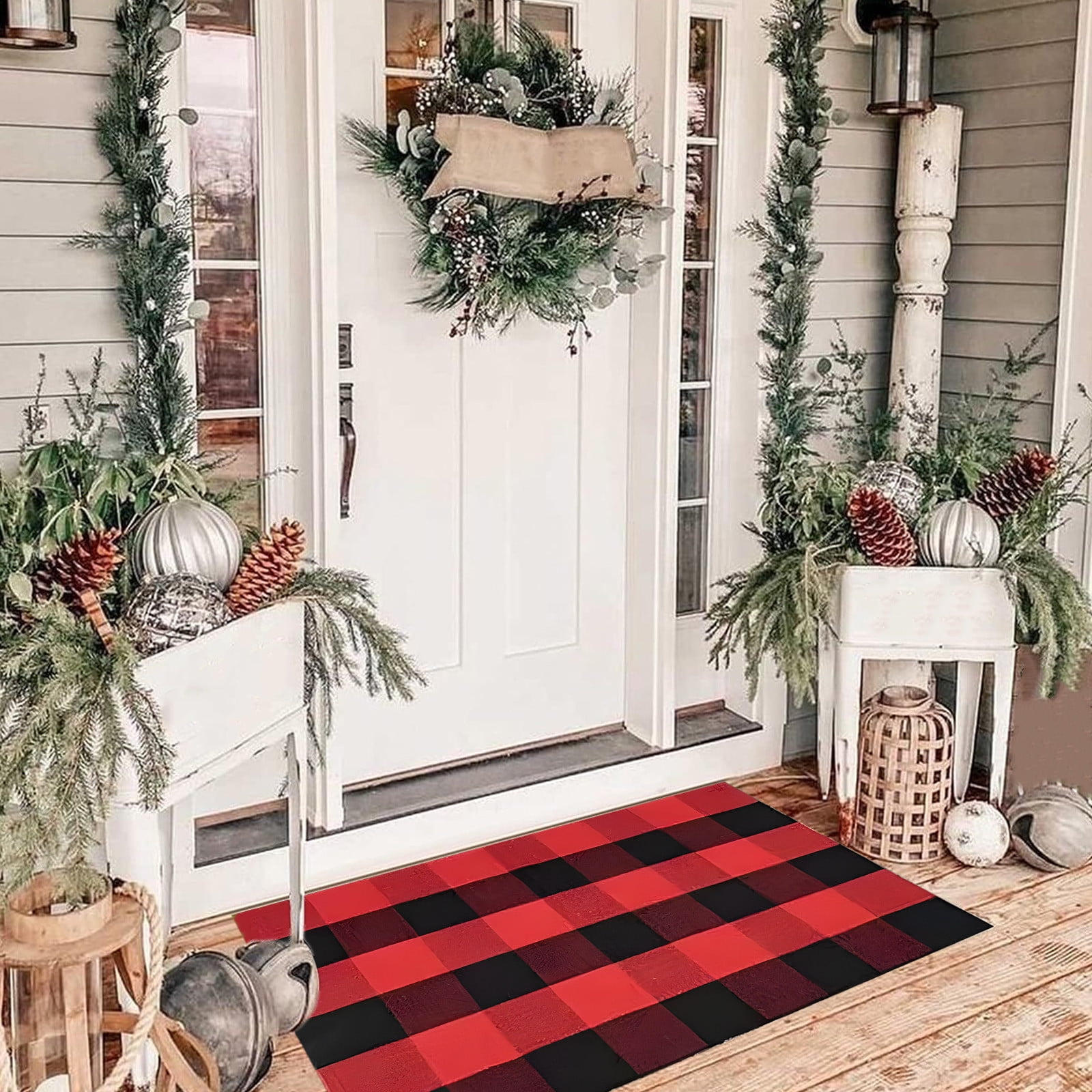 Hxlamzoo Halloween Decoration Fall Outdoor Rug Orange Plaid Outdoor Rug ...