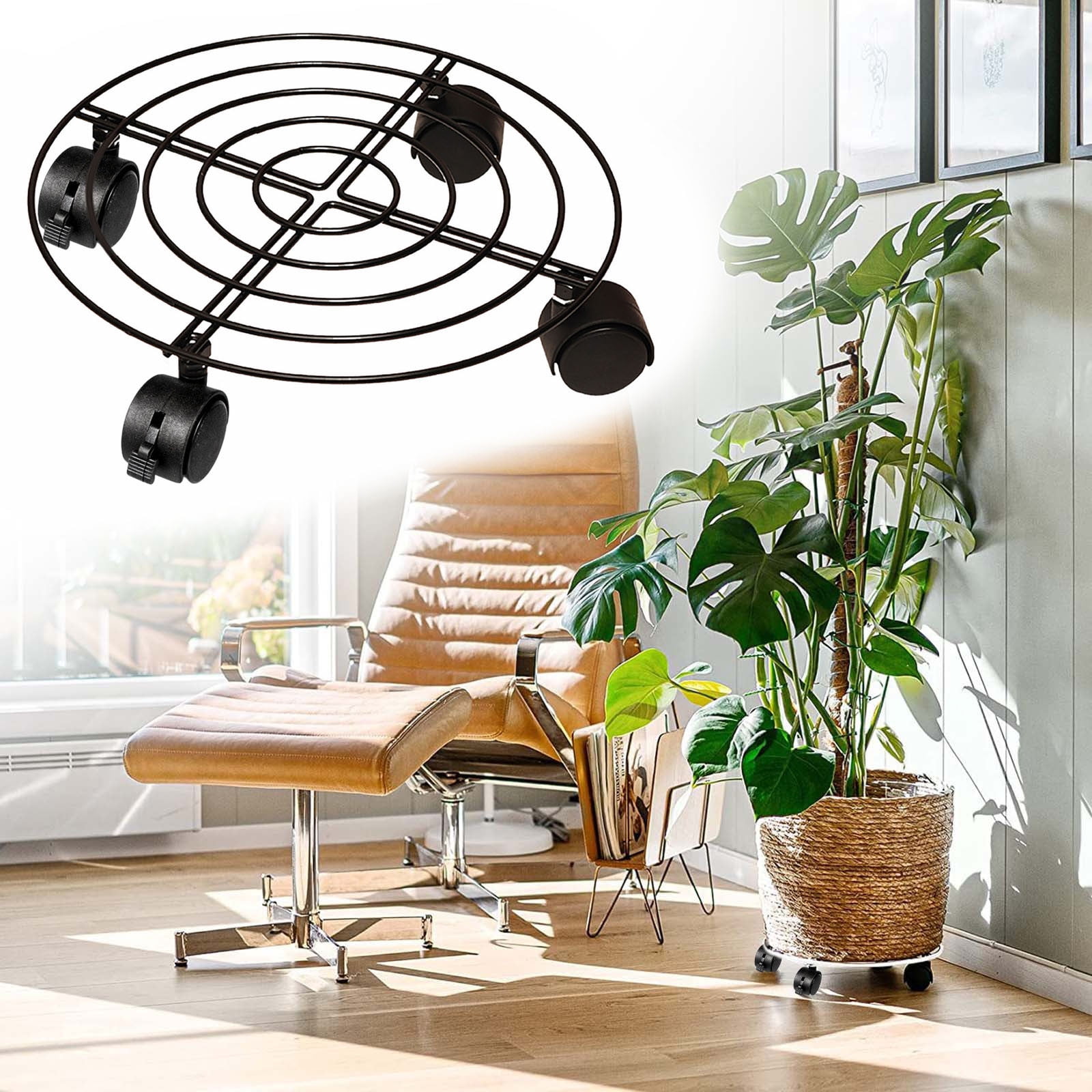 Hxlamzoo Heavy Duty Iron Flower Pot Base with 4 Lockable Brake Wheels ...