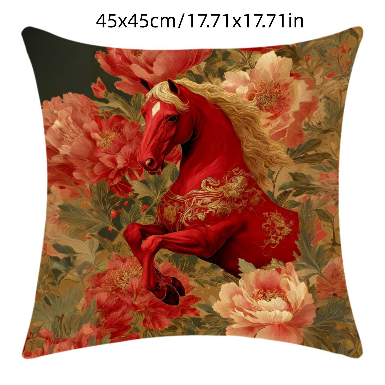 Hxlamzoo Horse Print Pillow Cover Animals Series Floral Design Soft ...