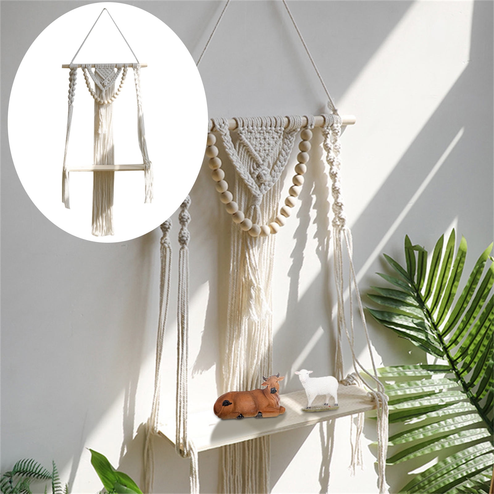 Hxlamzoo Macrame Shelf Wood Bead Wall Hanging Boho Shelves for Home ...