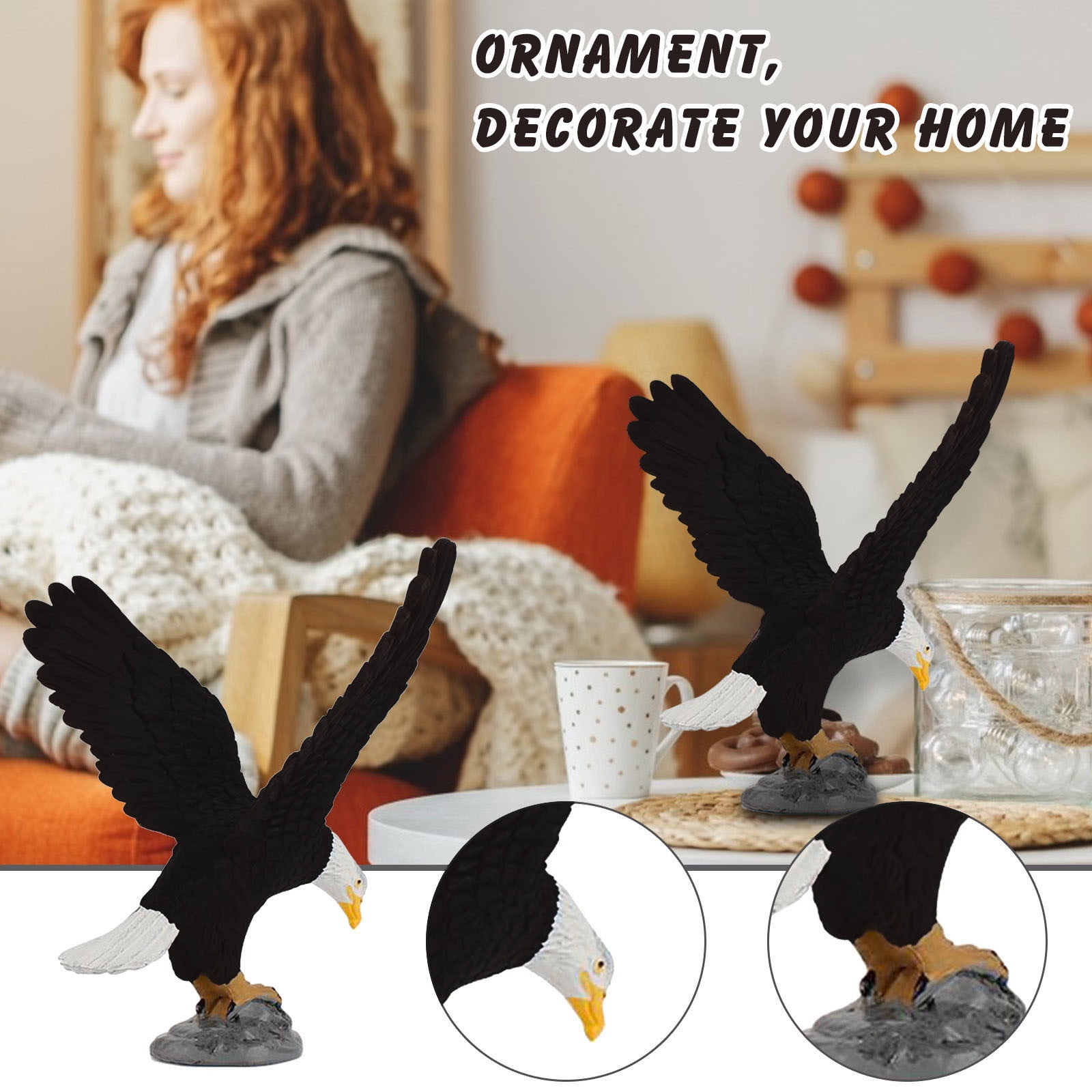 Hxlamzoo Simulated Bald Eagle Figurines Plastic Eagle Model Realistic ...