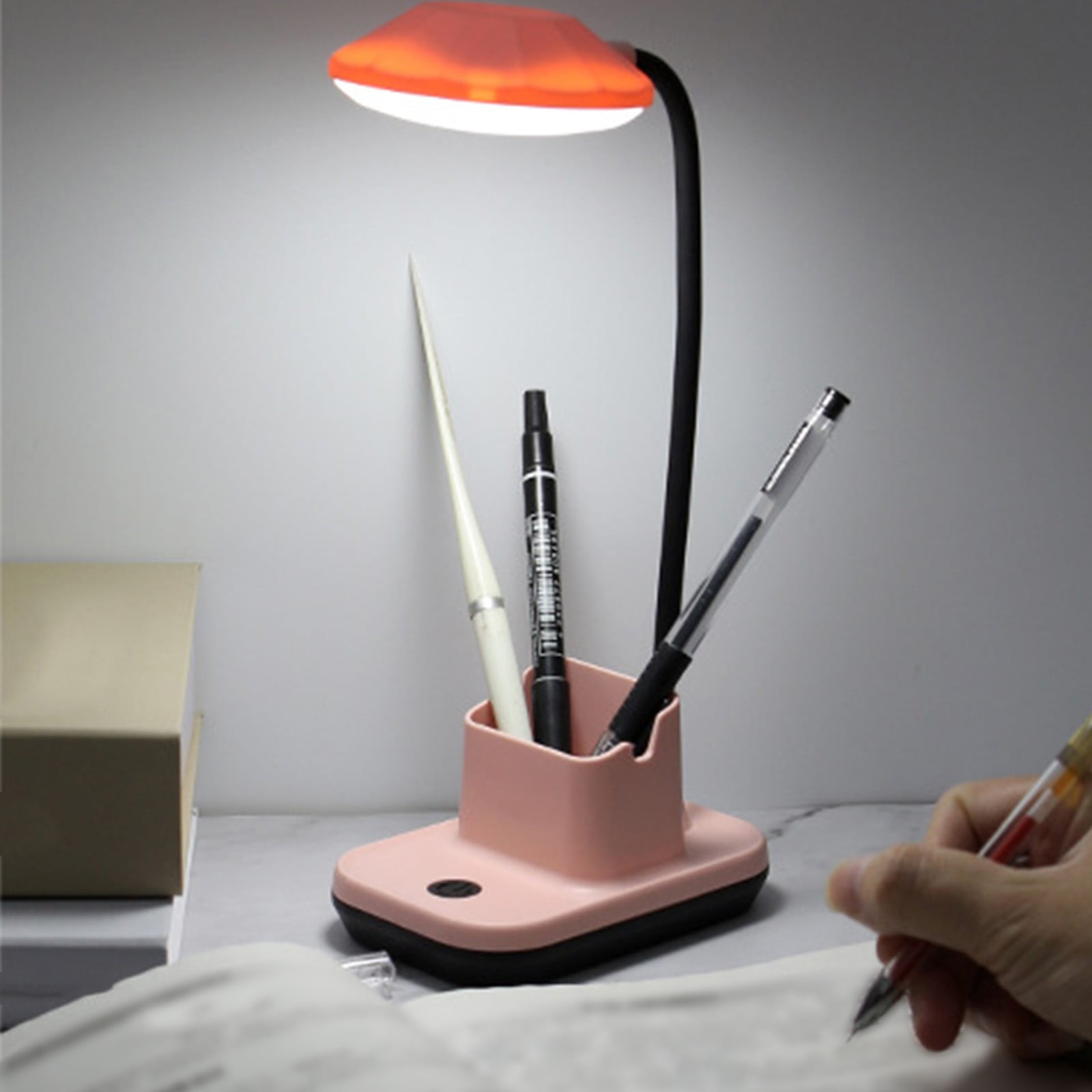 Hxlamzoo Small LED Desk Lamp with Pen/Phone Holder, Rechargeable Desk ...