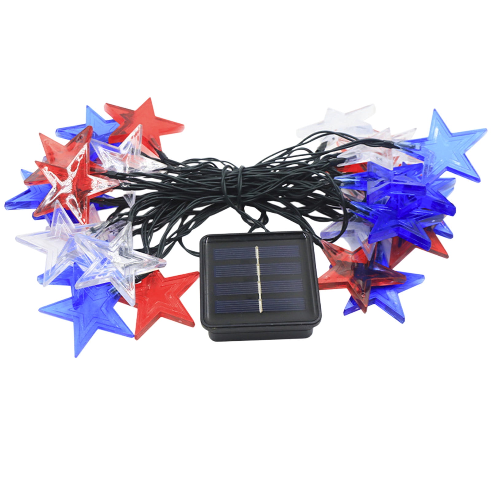 Hxlamzoo Solar Powered 20 LED Red White Blue Star String Lights - 16FT ...