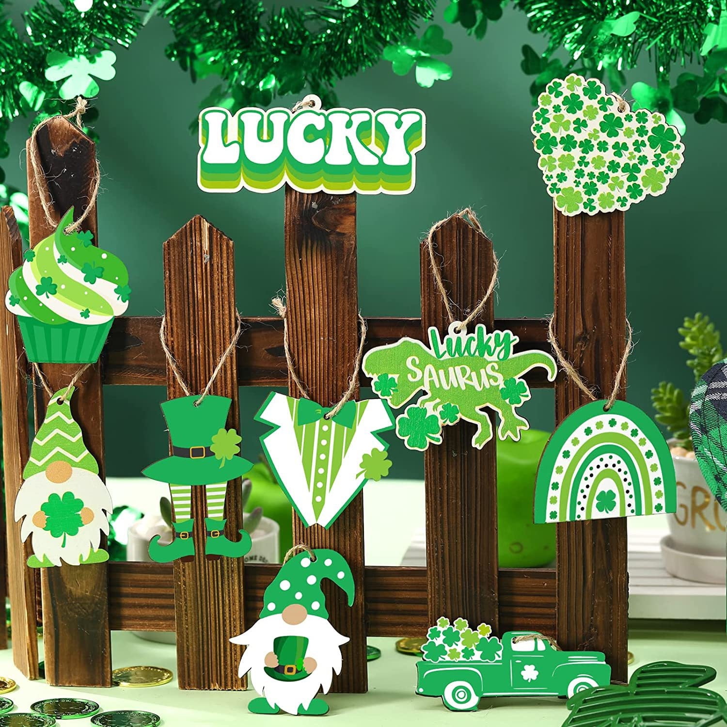 Hxlamzoo St. Patrick's Day Wooden Ornament Dwarf Leaf Spring Tree ...