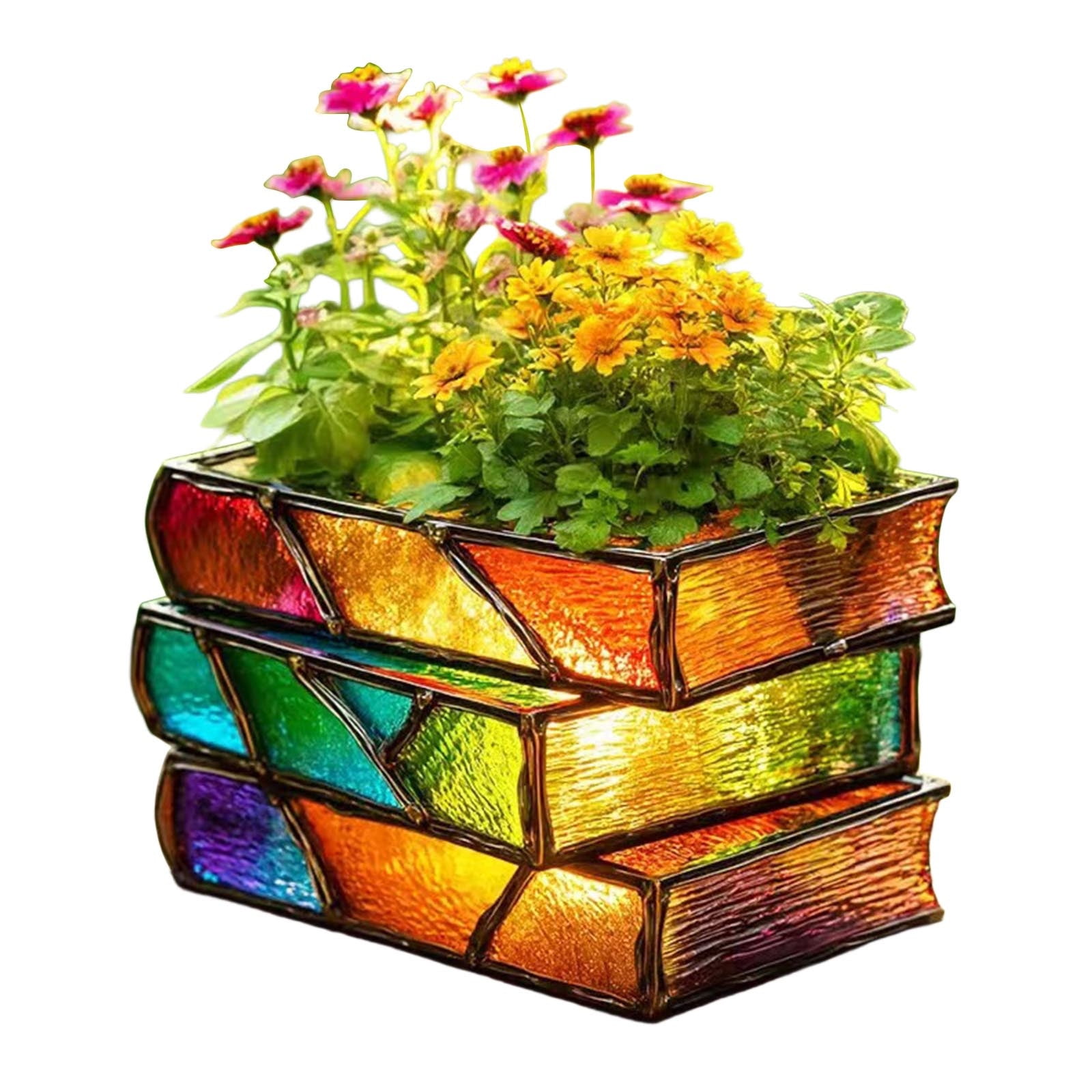 Hxlamzoo Stacked Books Resin Planter - Unique Mini Desktop Flower Pot ...