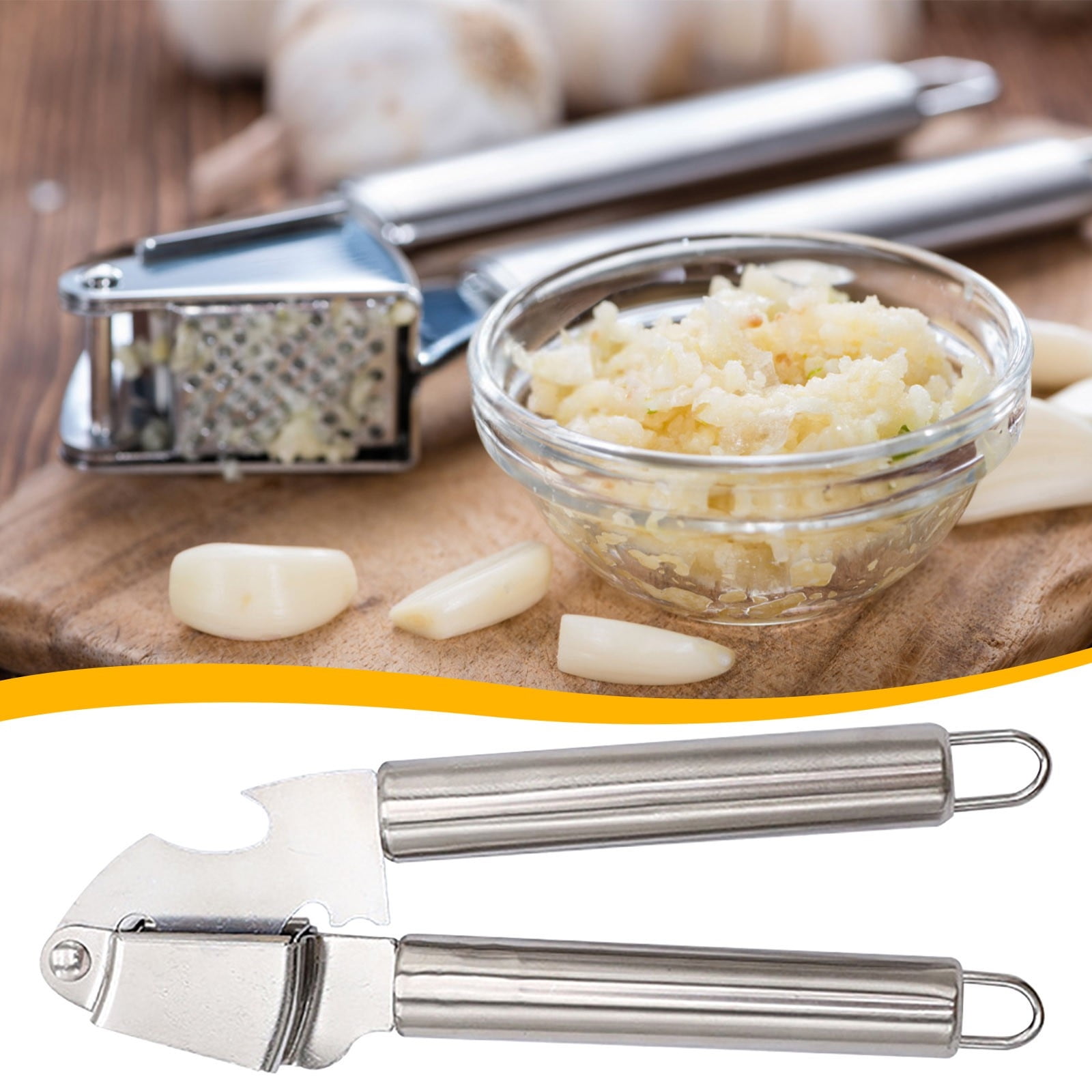 Hxlamzoo Stainless Steel Manual Garlic Press Round Tube Garlic Mincer ...