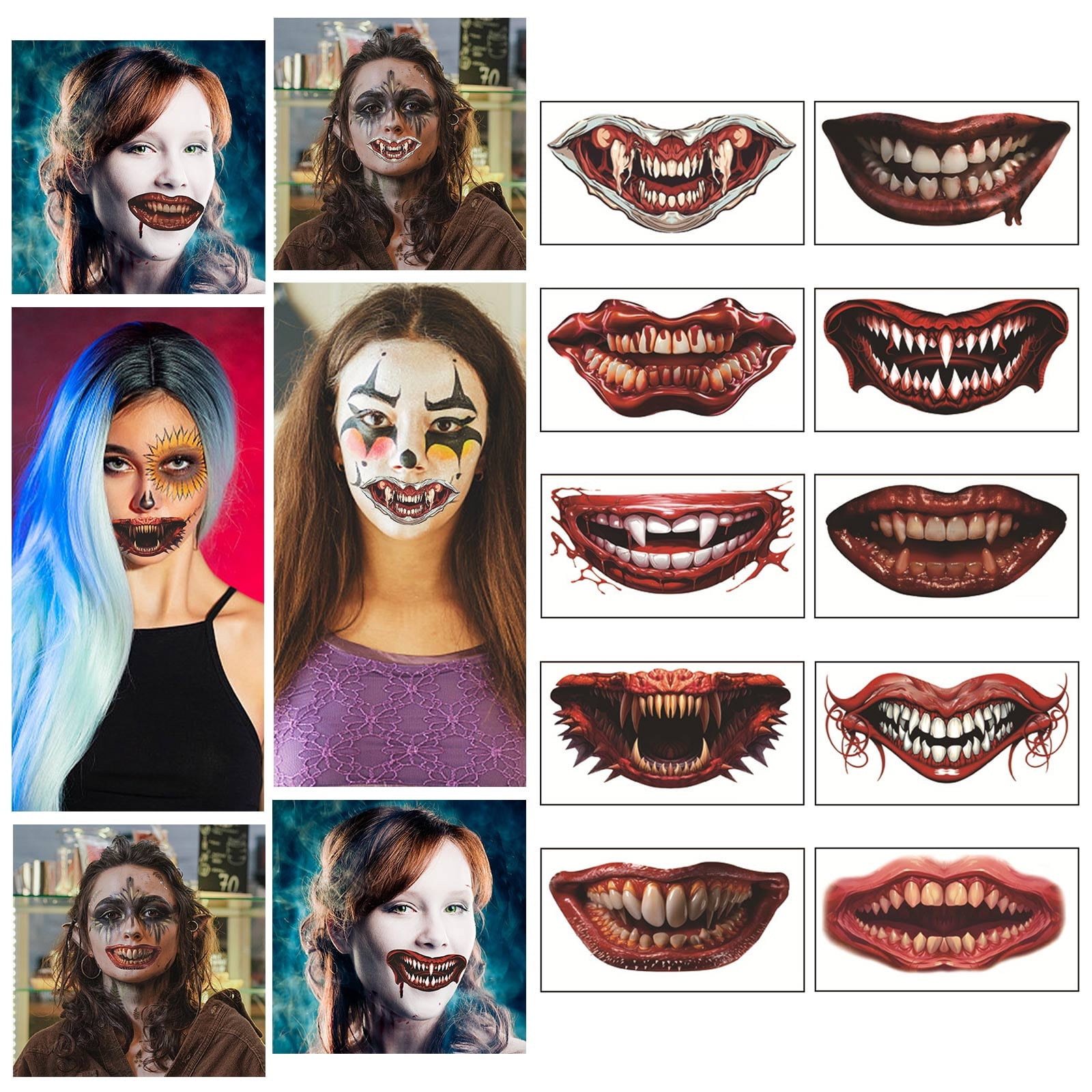 Hxlamzoo Trick or Treat! 2024 New Halloween Prank Makeup Temporary Halloween Clown Horror Mouth ...