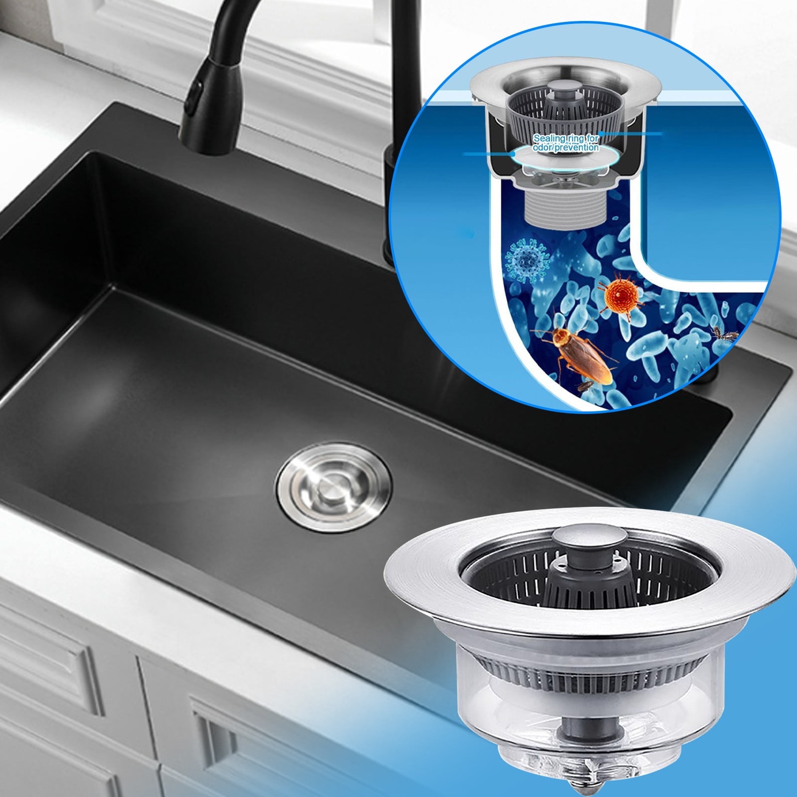 Hxlamzoo Upgraded 3 in 1 Kitchen Sink Drain Strainer and Stopper ...