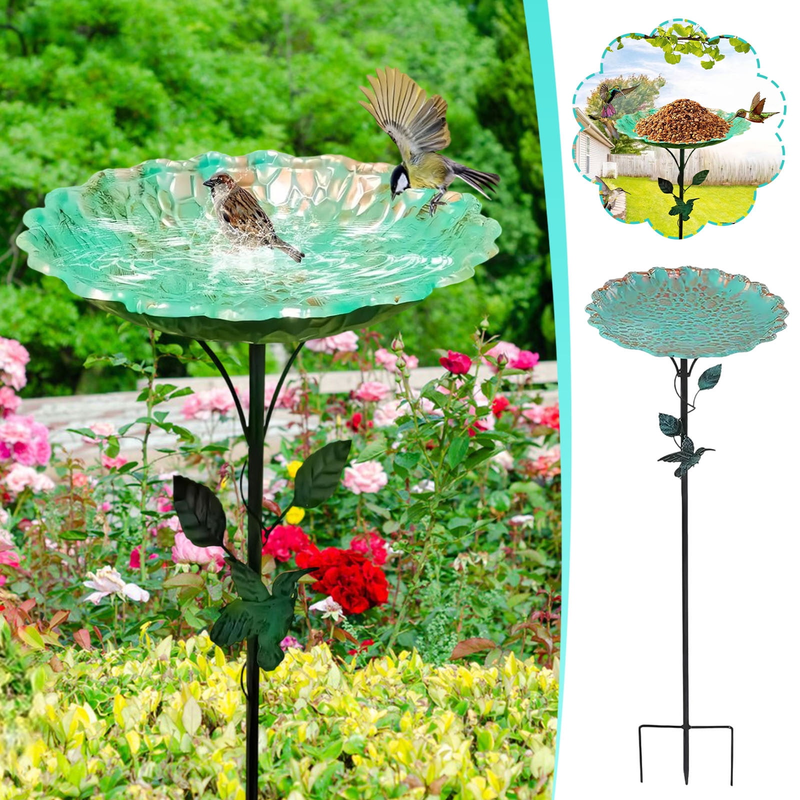 Hxlamzoo Vintage Iron Bird Feeder Bath for Garden, Adjustable Height ...