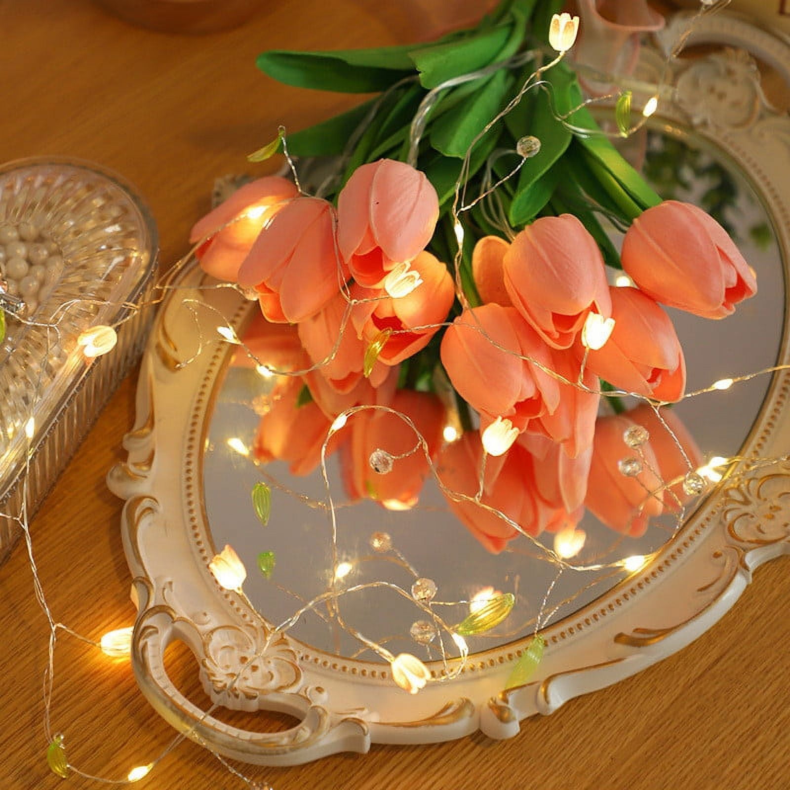 Hxlamzoo Warm White Tulip Lights, 2M 20 LED Flower String Lights ...