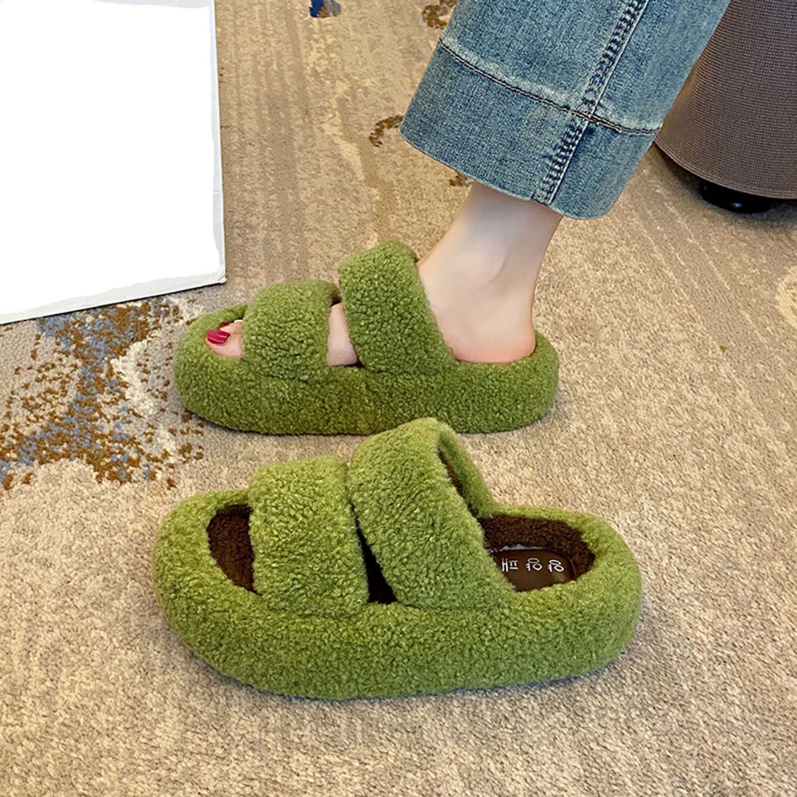Hxlamzoo Women's Sweet Cool Letter Slippers with Plush Fleece Lining ...