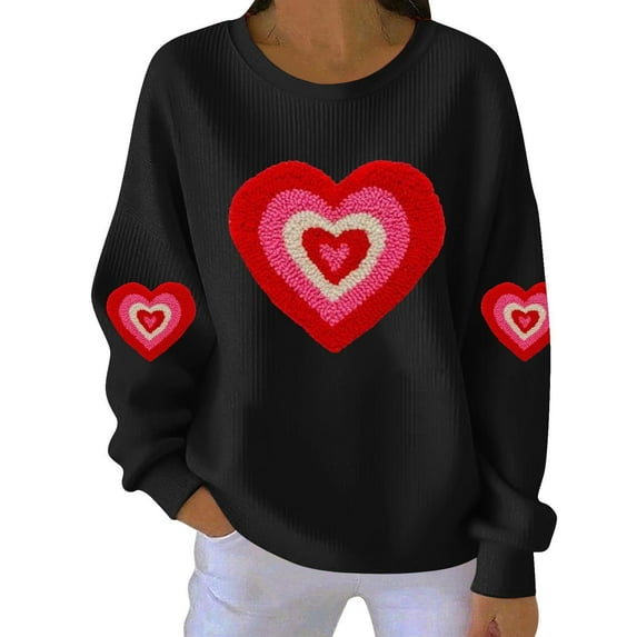 Hxlamzoo Womens Valentines Sweatshirt Love Heart Printed Graphic Ribbed ...