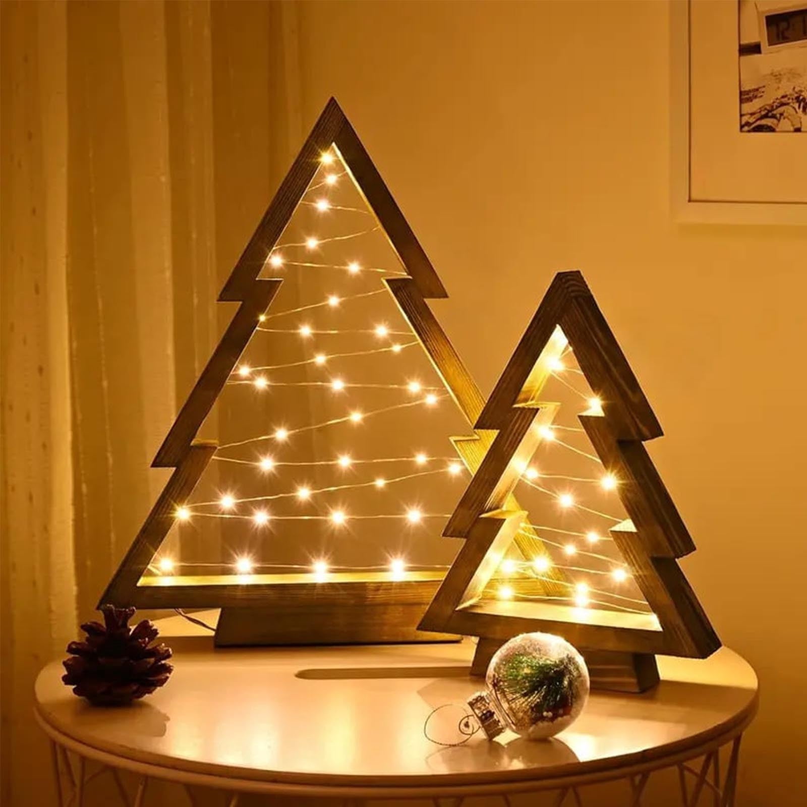 Hxlamzoo Wooden Christmas Tree with LED Lights - Battery-Powered ...