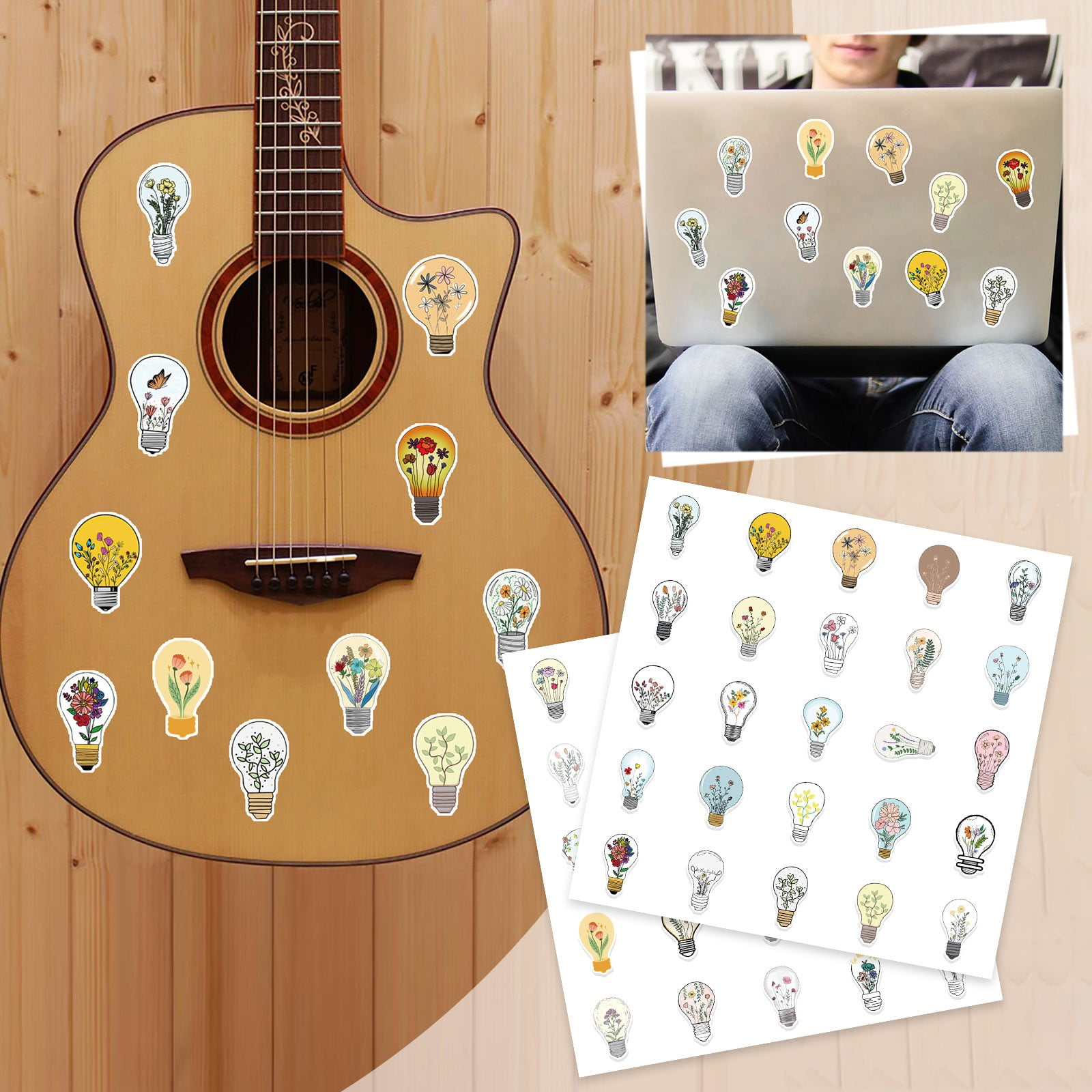 Hxoliqit Cartoon Light Bulb Flower Doodle Sticker DIY Sticker ...