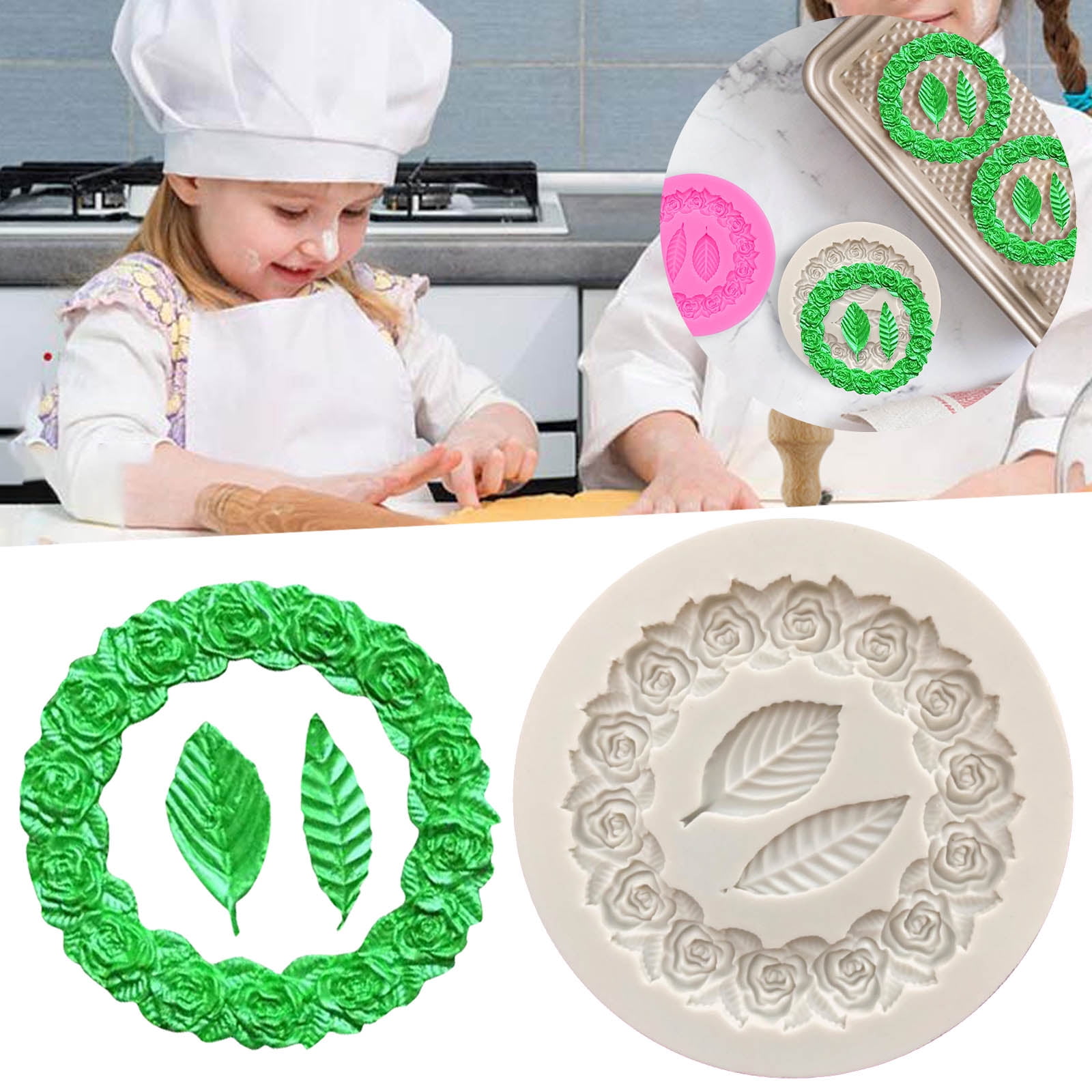 Hxoliqit Christmas Baking Tools Rose Border Leaves Liquid Silicone Tool ...