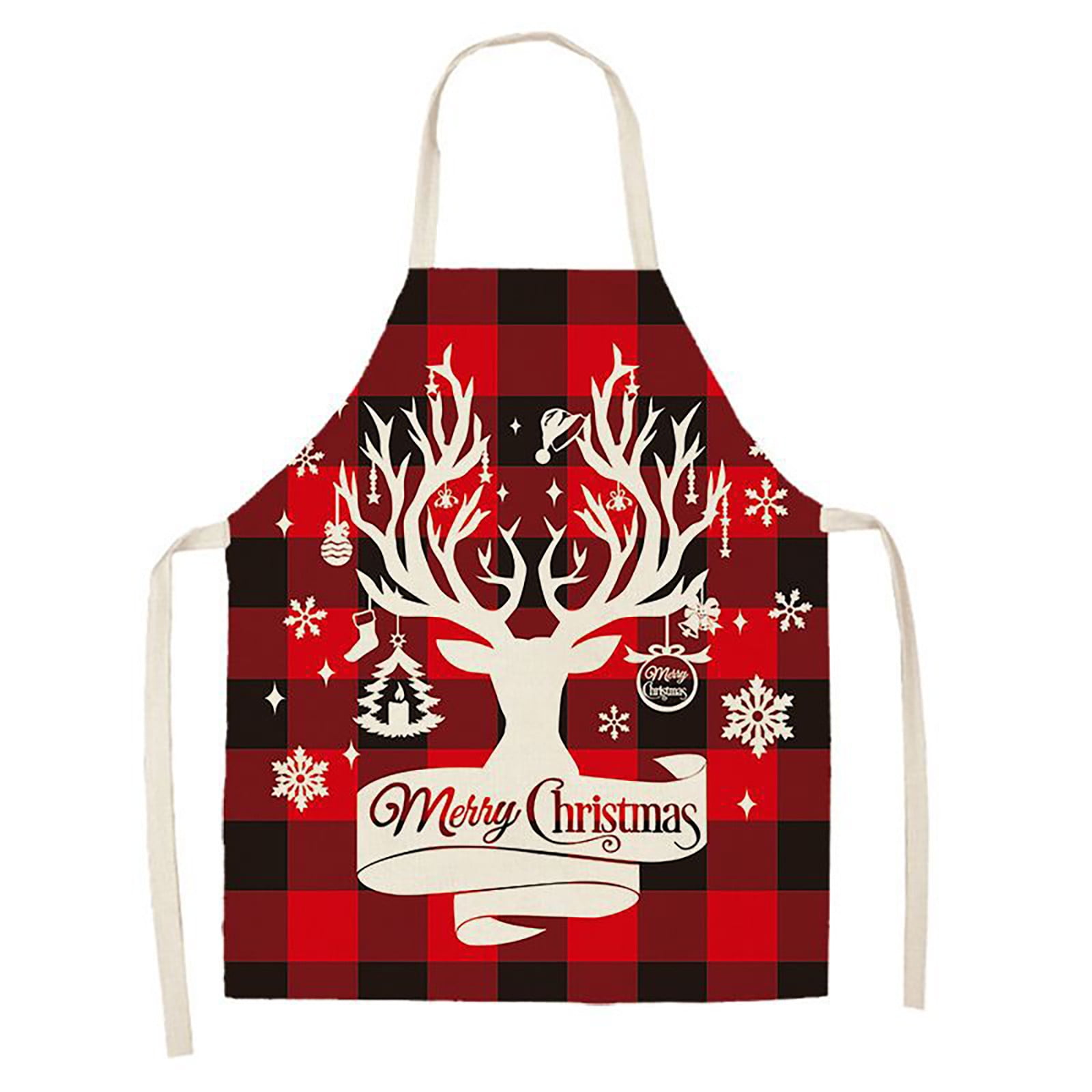 Hxoliqit Christmas Kitchen Cooking Aprons Plaid Aprons Adjustable ...