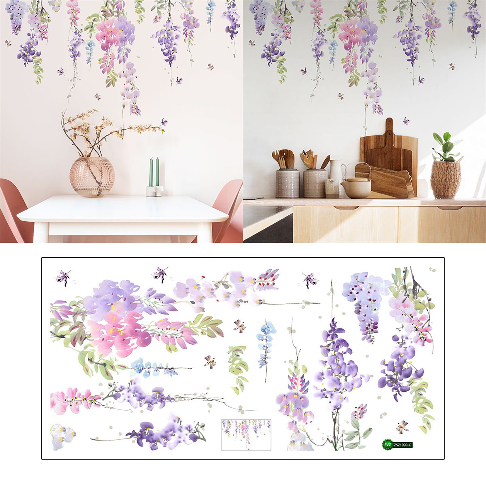 Hxoliqit Colorful Flowers Floral With Butterflies Wall Decals Removable ...