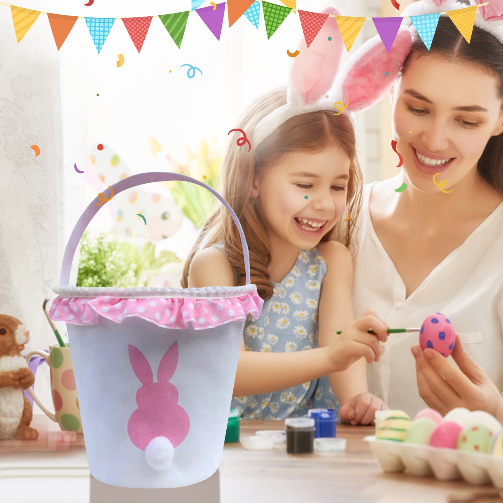 Hxoliqit Cute Animal Basket Holiday Rabbit Bunny Printed Canvas Gift ...