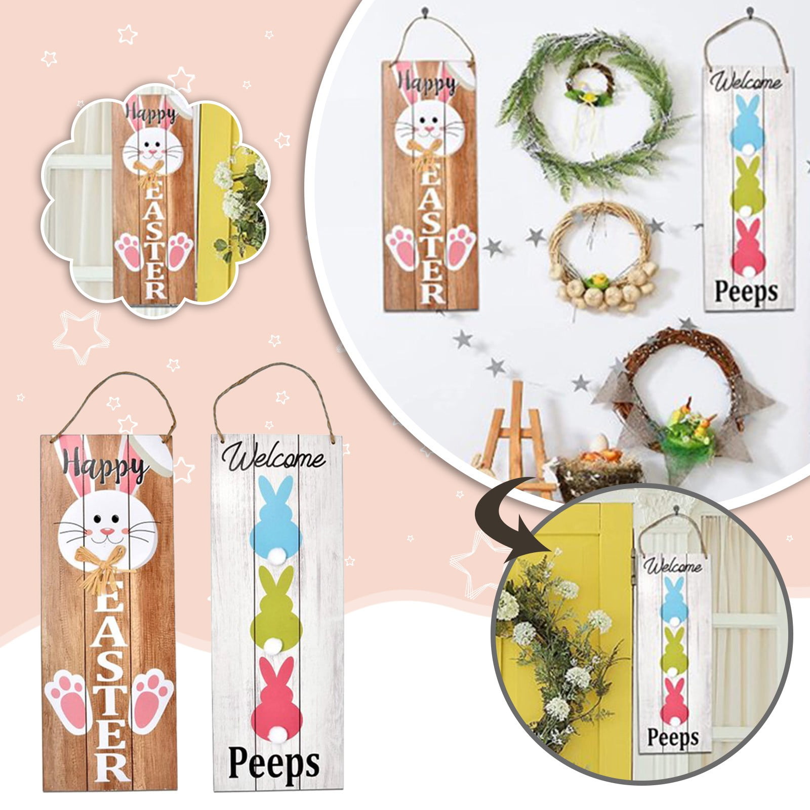 Hxoliqit Easter Decor ,Welcome Sign Set Of 2 For Front Door Wall Signs ...
