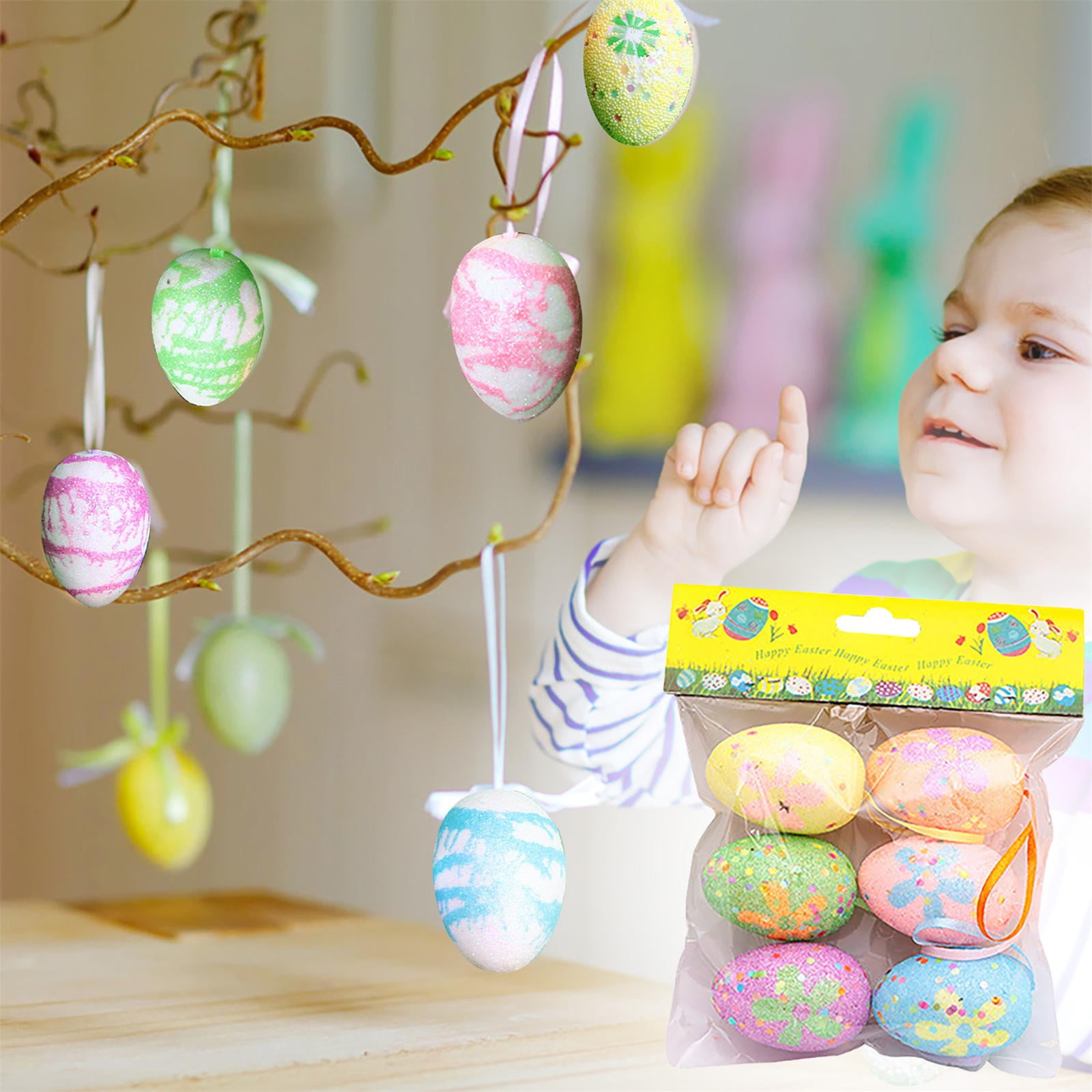 Hxoliqit Easter Eggs DIY Painted Pattern Simulation Eggs Holiday Scene ...