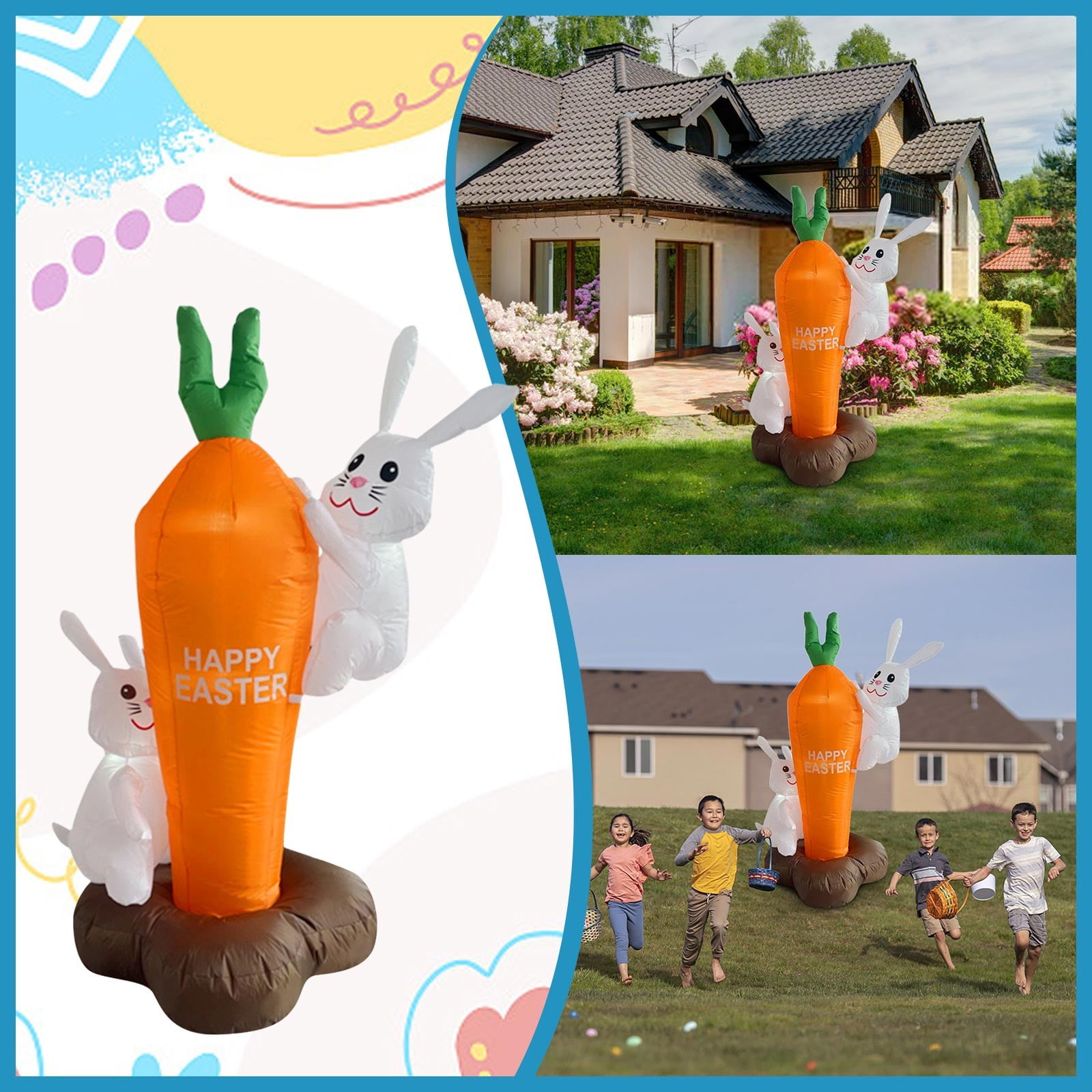Hxoliqit Easter Holiday Inflatable Rabbit Outdoor Decoration Cute ...