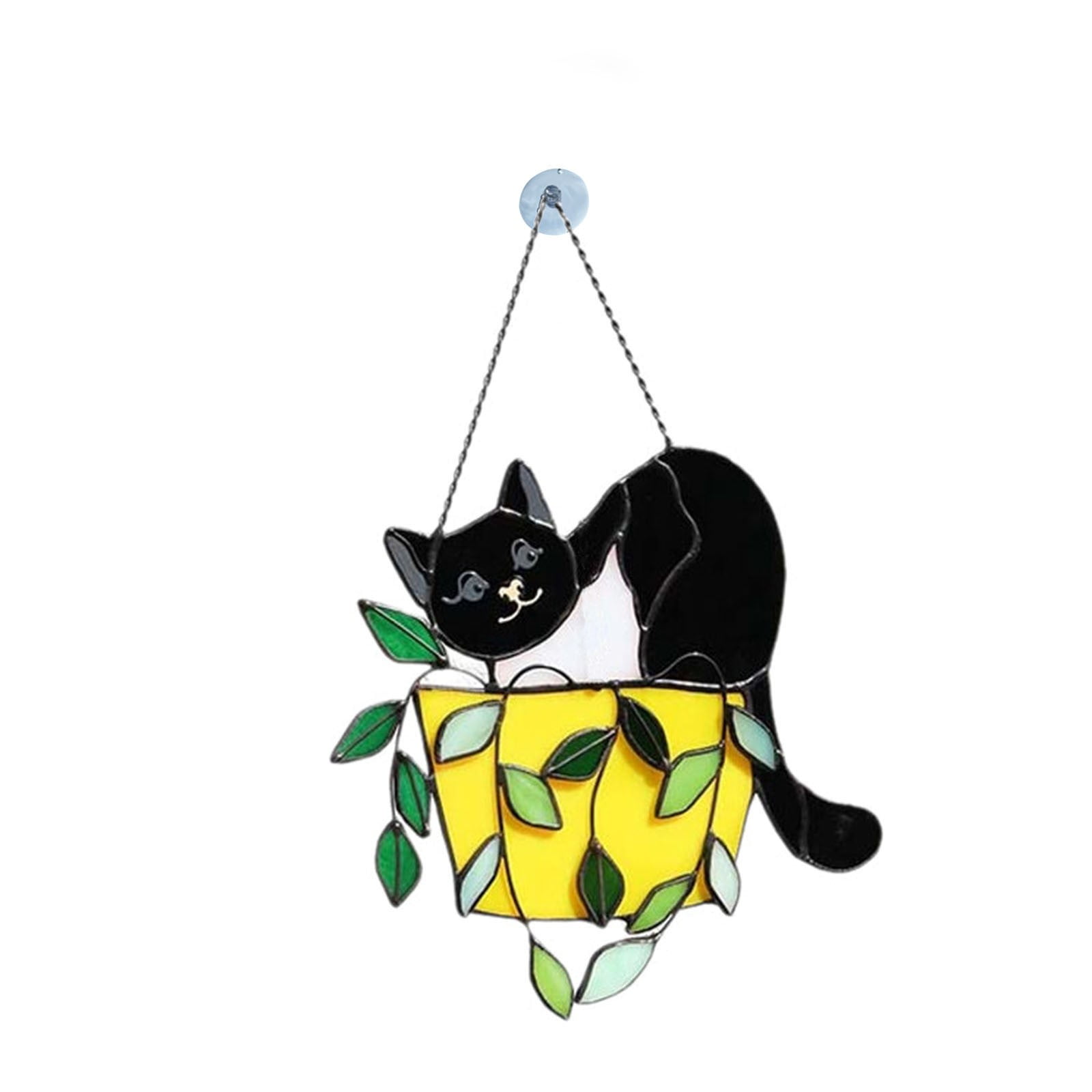 Hxoliqit,Farmhouse Wreath Cat In A Flowerpot Suncatcher Stained Glass ...