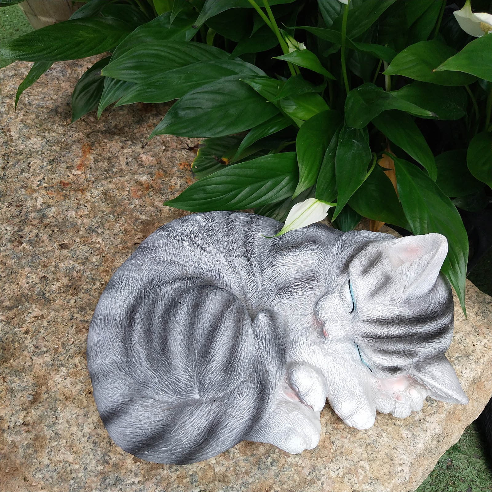 Hxoliqit Garden Sleeping Cat Statue Garden Collection Resin and Stone ...