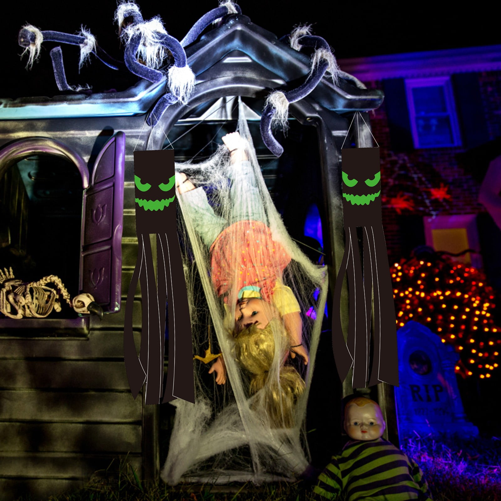 Hxoliqit Halloween Windsocks With White LED String Lights 47.2 Inch ...