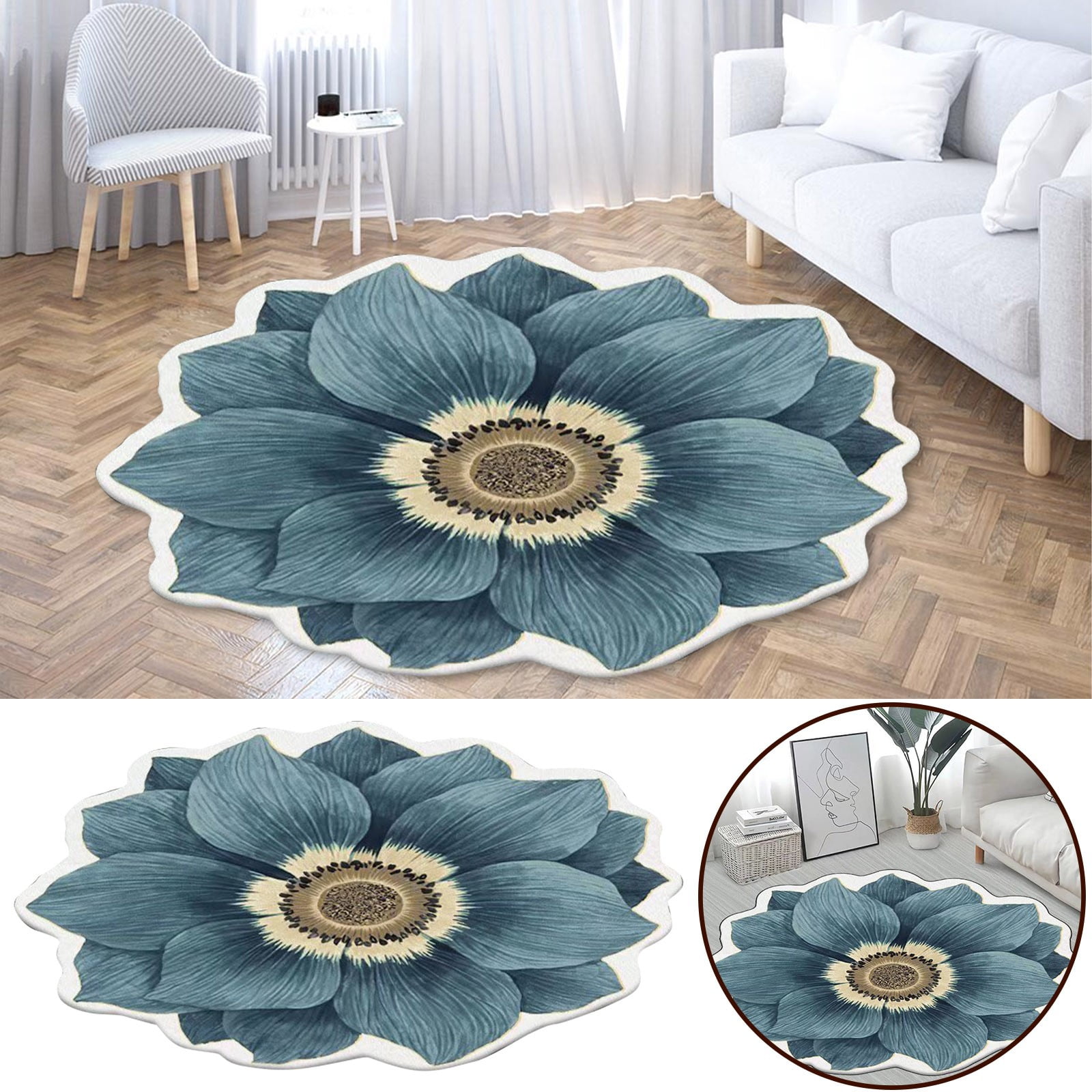 Hxoliqit Heat Transfer 3D Shaped Flower Floor Mat Sofa Bedroom Living ...