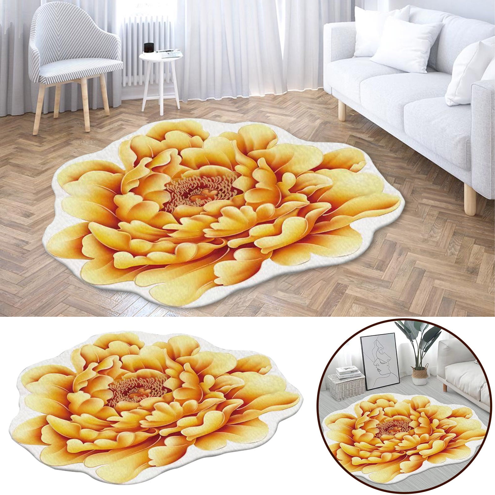 Hxoliqit Heat Transfer 3D Shaped Flower Floor Mat Sofa Bedroom Living ...