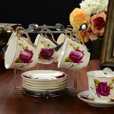 HOHIYA 6 Pcs Cup and Saucer Display Stand Twist Wire Holder Teacup Rack ...