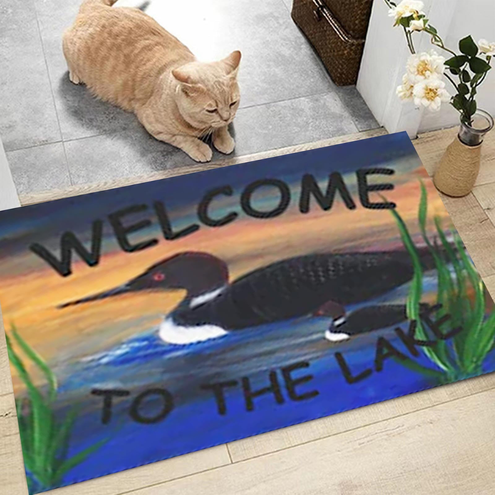 Hxoliqit Lake Duck Print Welcome Polyester Floor Mat Carpet For Bedroom ...