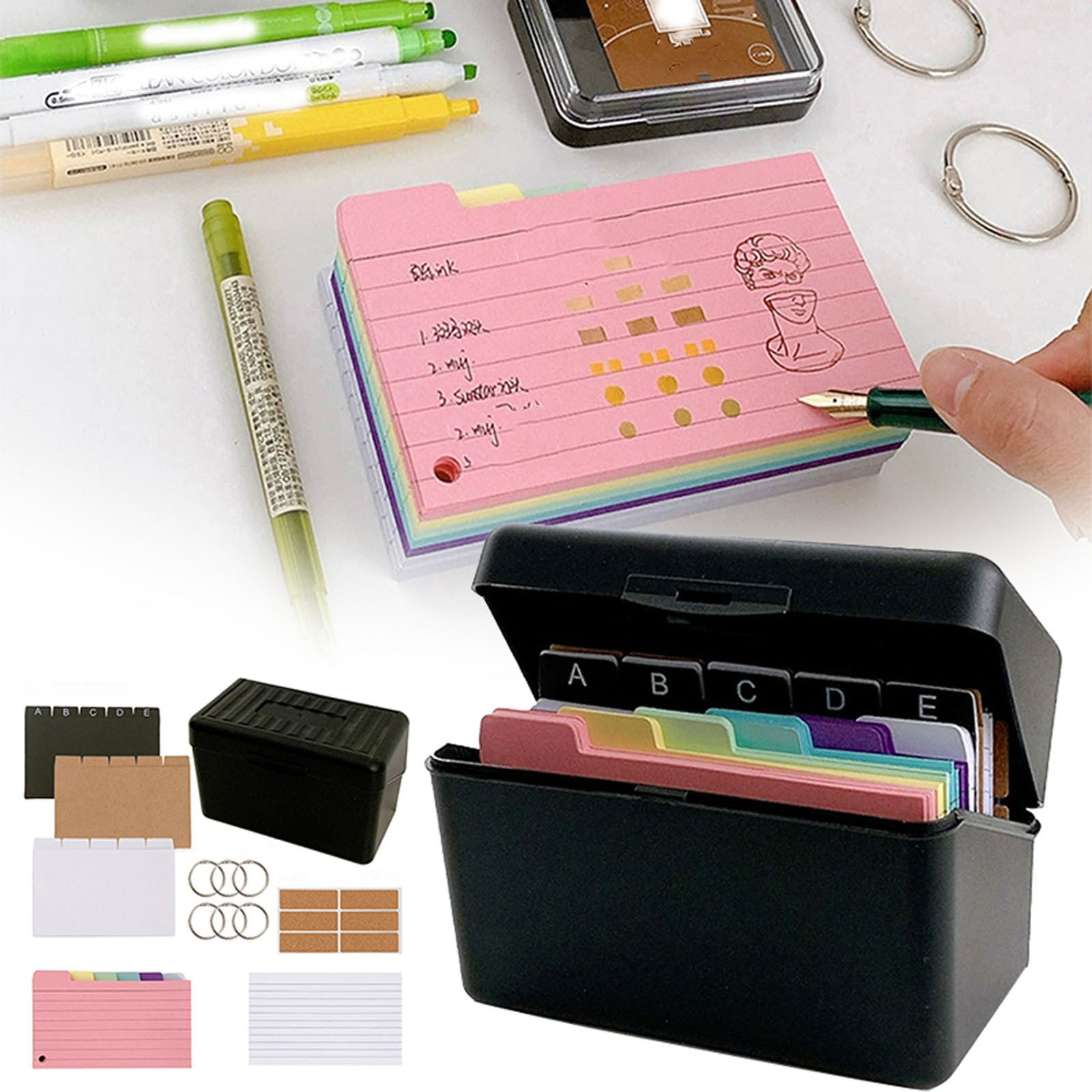 Hxoliqit,Pencil Bags,Black Card Box (cardboard Storage Box) + 180 Of Six Color Index Sticky ...