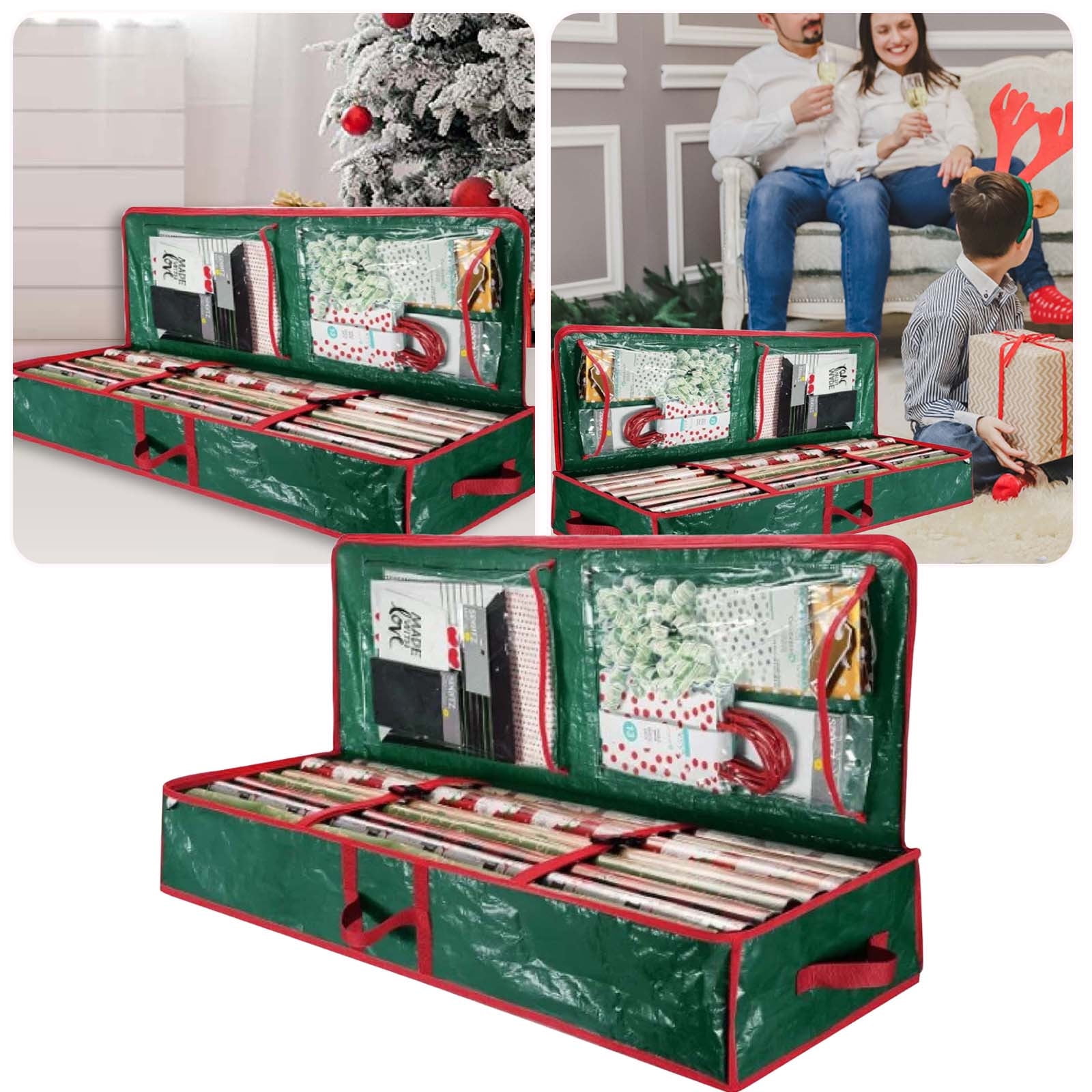Hxoliqit Under Bed Christmas Storage Rack, Wrapping Paper Container ...