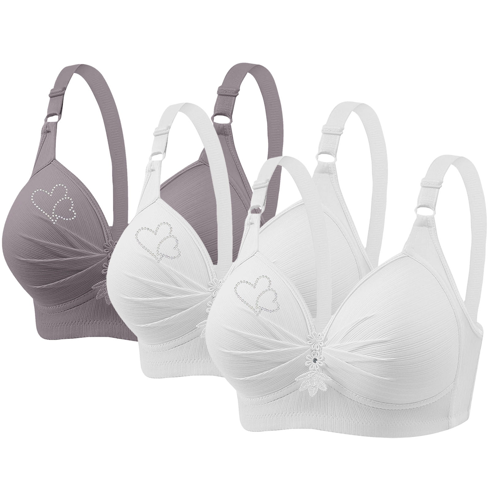 Hxshgdsn 3PC Back Closure Bras Casual Sexy Push Up Shaping Cup Shoulder ...