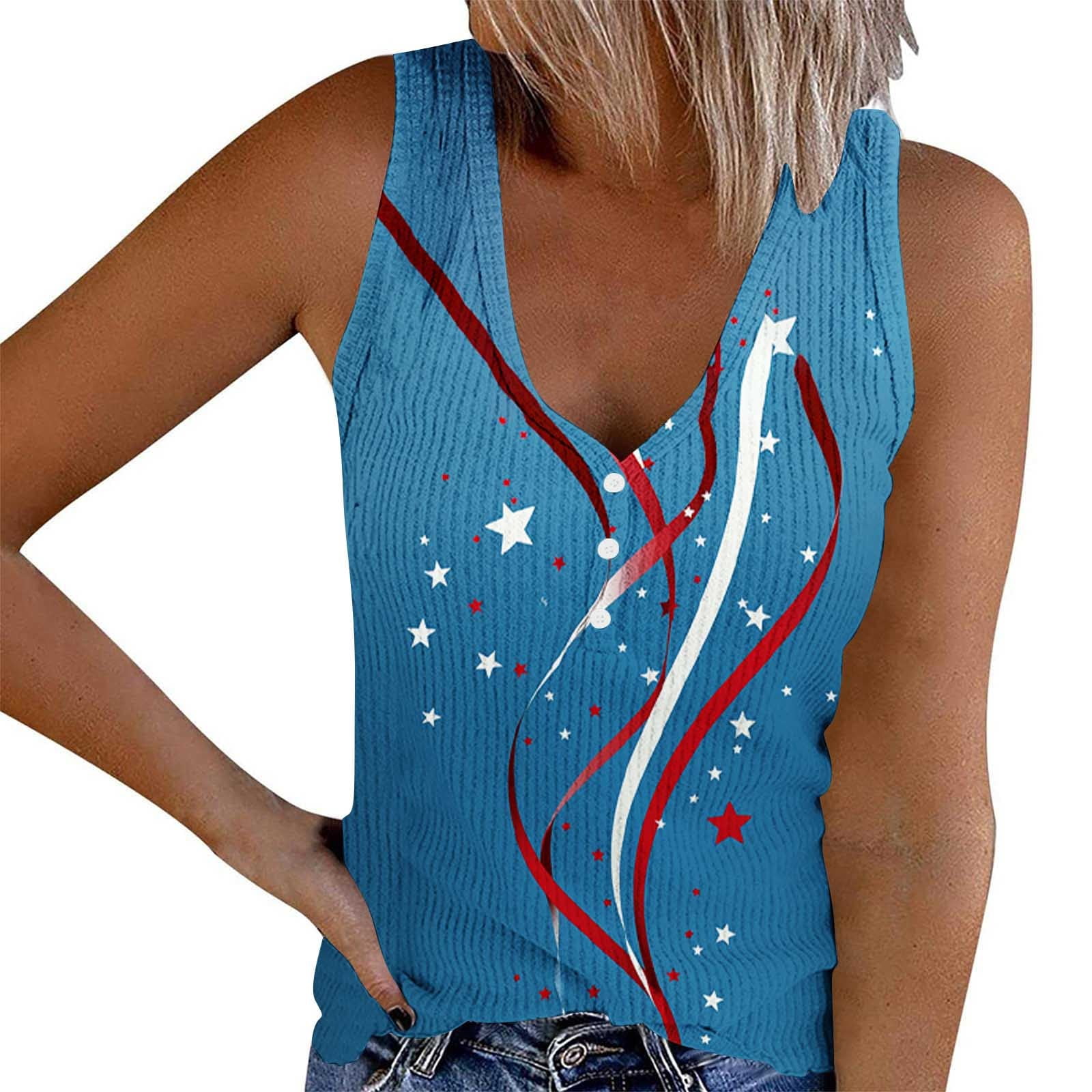 Hxshgdsn July 4th Casual Ribbed Tank Top Womens American Flag Patriotic ...