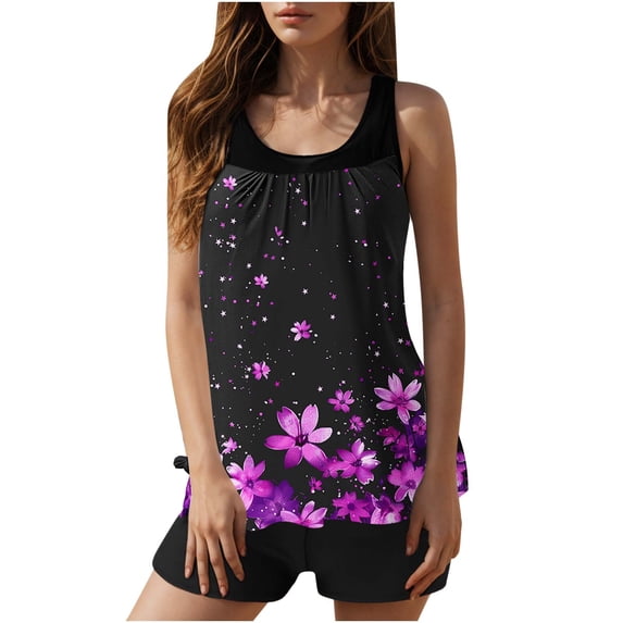 Hxshgdsn Tankini Swimsuits For Women Two Piece Belly Hide Blouson Swim ...