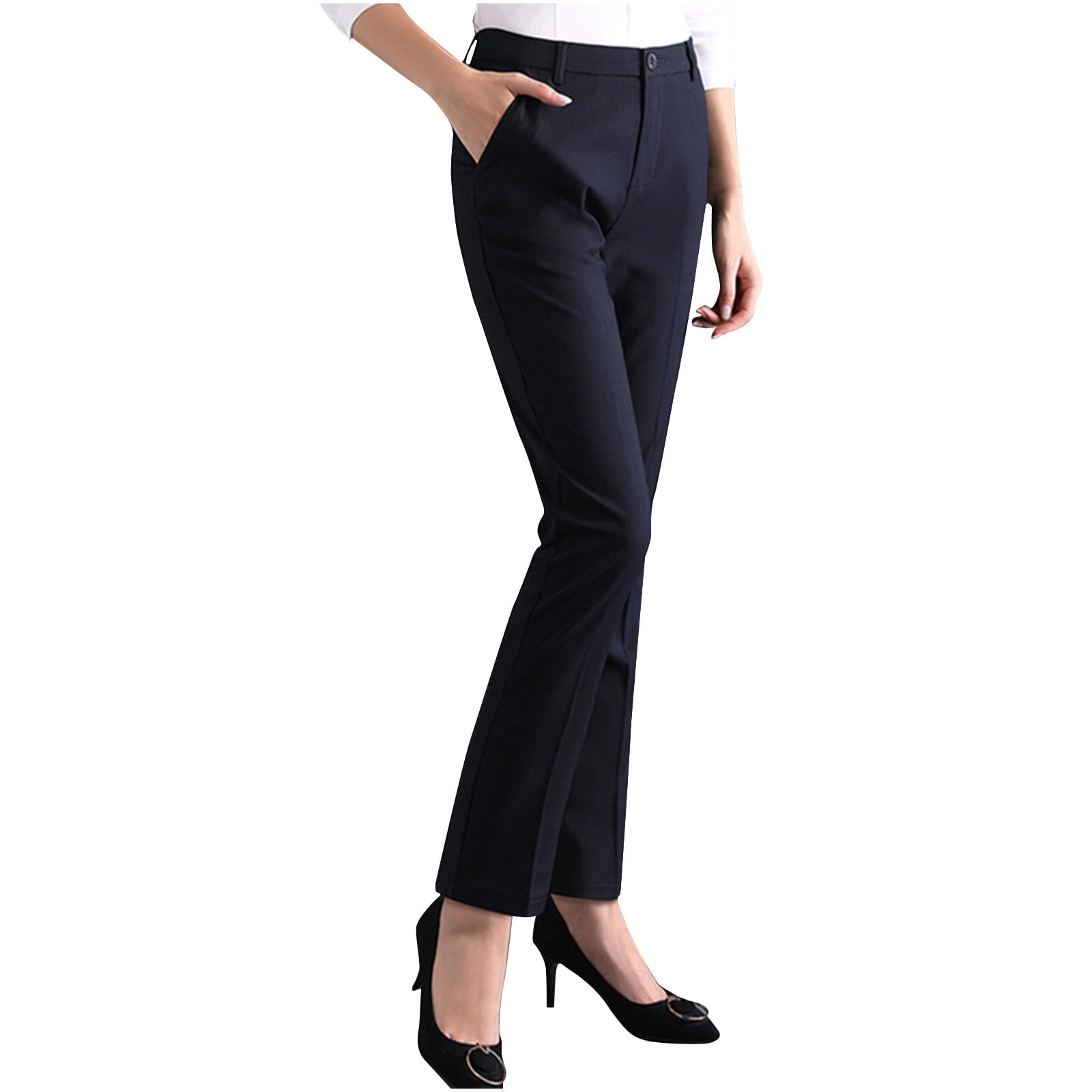 Hxshgdsn Womens Casual Business Pants Stretchy Pull On High Waist ...