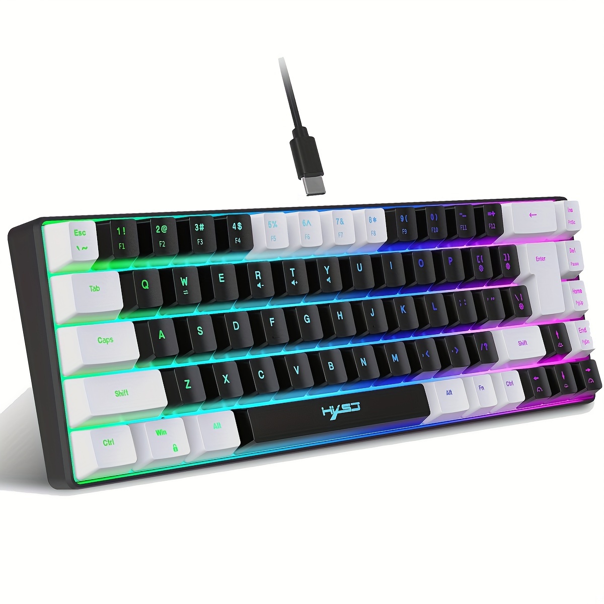 Hxsj 68-key RGB backlit wired gaming keyboard with USB-C cable, thin ...