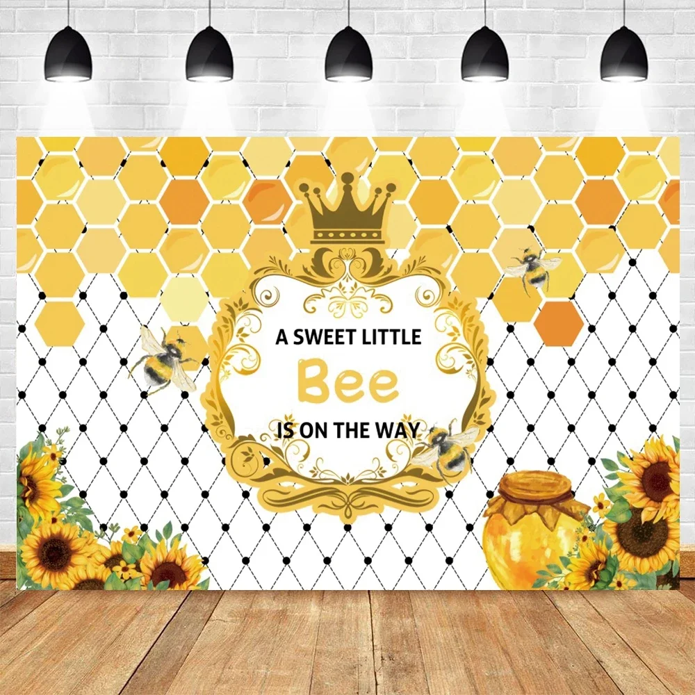 Hy Bee Baby Birthday Backdrop for Photography Glitter Gold Sunflowers Sweet Newborn Baby Shower ...