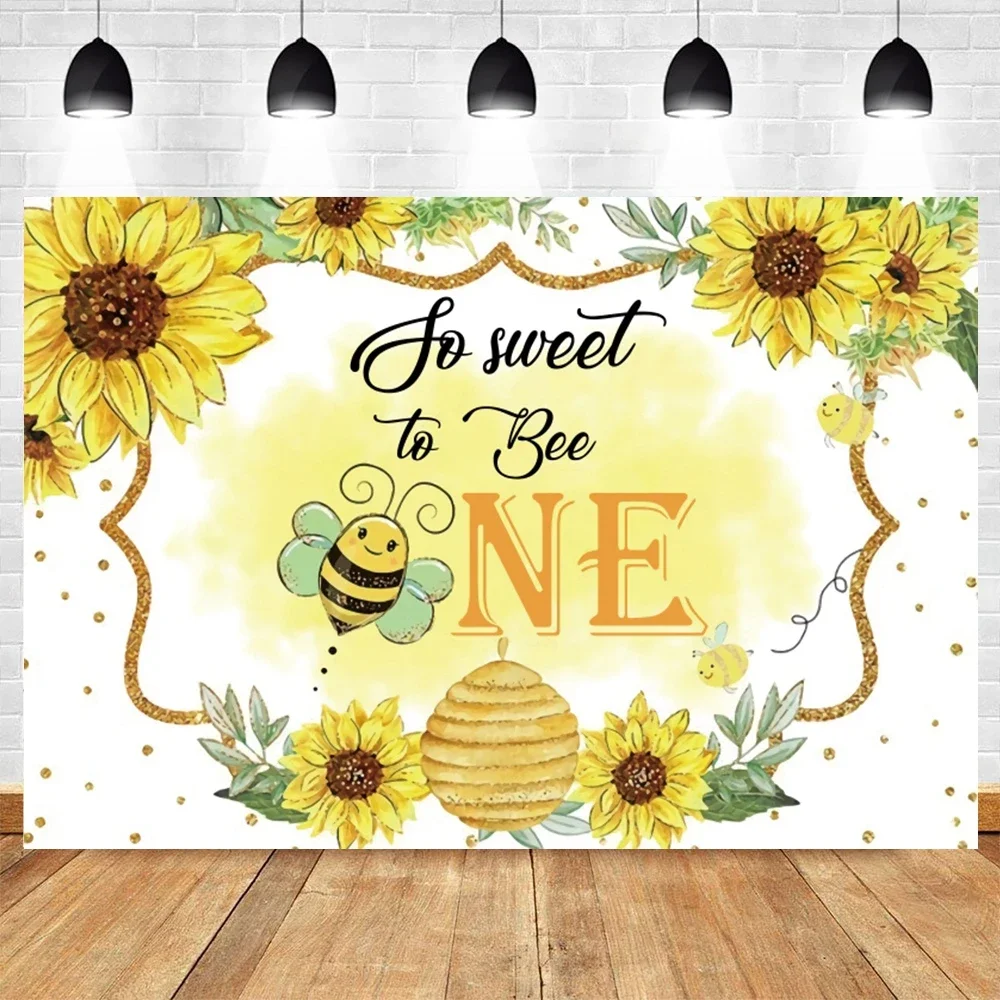 Hy Bee Baby Birthday Backdrop for Photography Glitter Gold Sunflowers ...