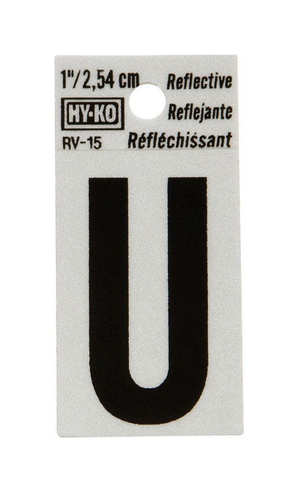 Hy-Ko 1 in. Reflective Black Vinyl Self-Adhesive Letter U 1 pc ...