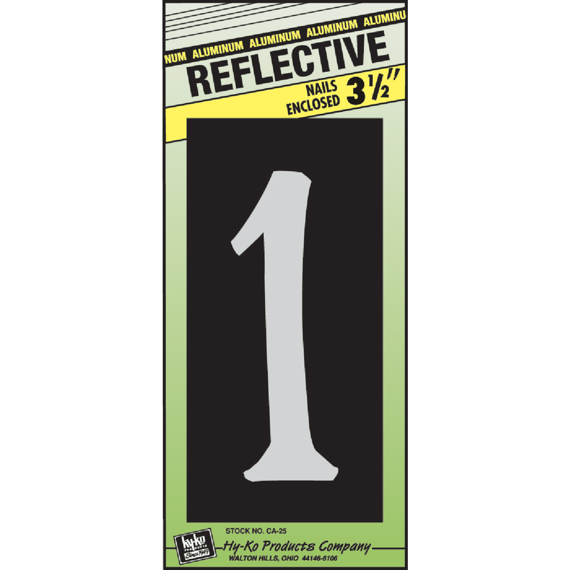 House Address Number "1", Reflective AI, 3.5" On 5" BLK Panel, Hy-Ko ...