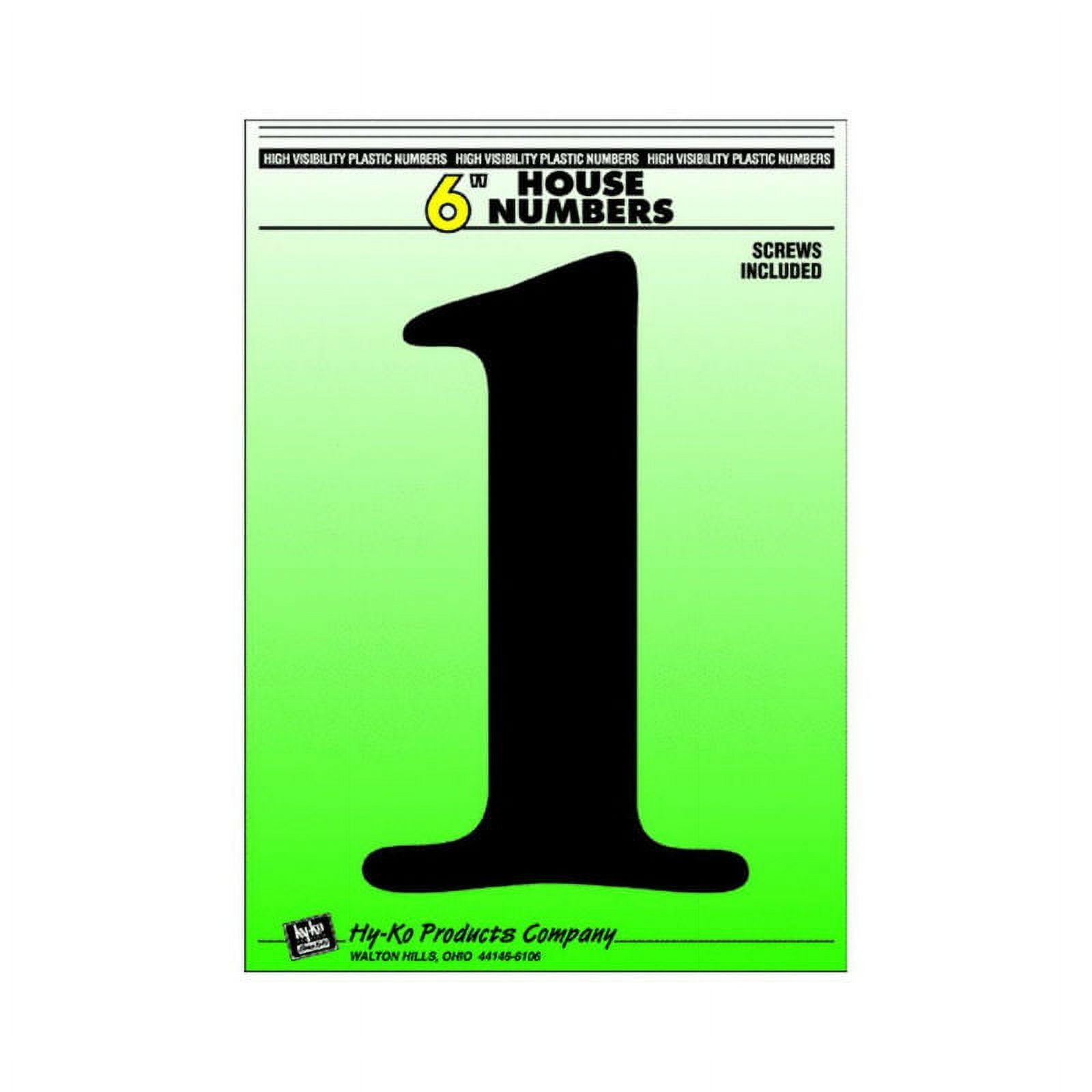 Hy-Ko 30201 Plastic House Number 1 Sign with Screws, 6", Black, Pack of ...