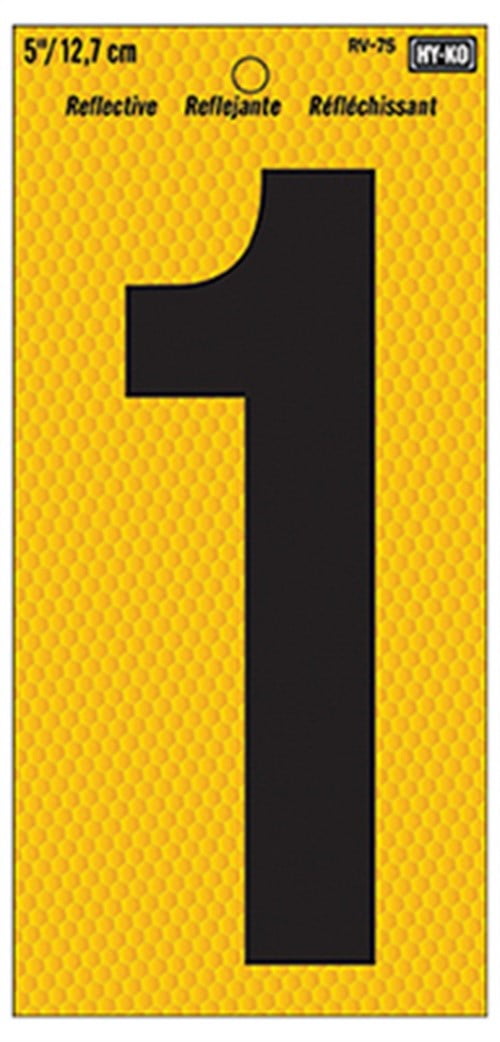 Hy-Ko Reflective Number 1 Vinyl Sticker - Weather-Resistant, Yellow - 5 ...