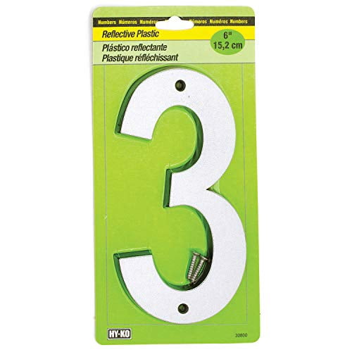 Hy-Ko 6” Classic Reflective Plastic House Number, Modern Raised Numbers ...