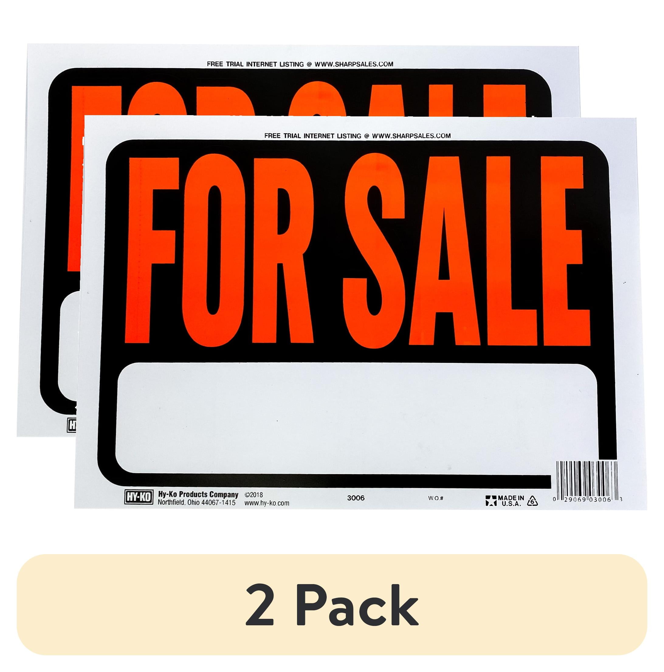 (2 pack) Hy-Ko 8.5 x 12 inch Plastic For Sale Sign with Text Box ...