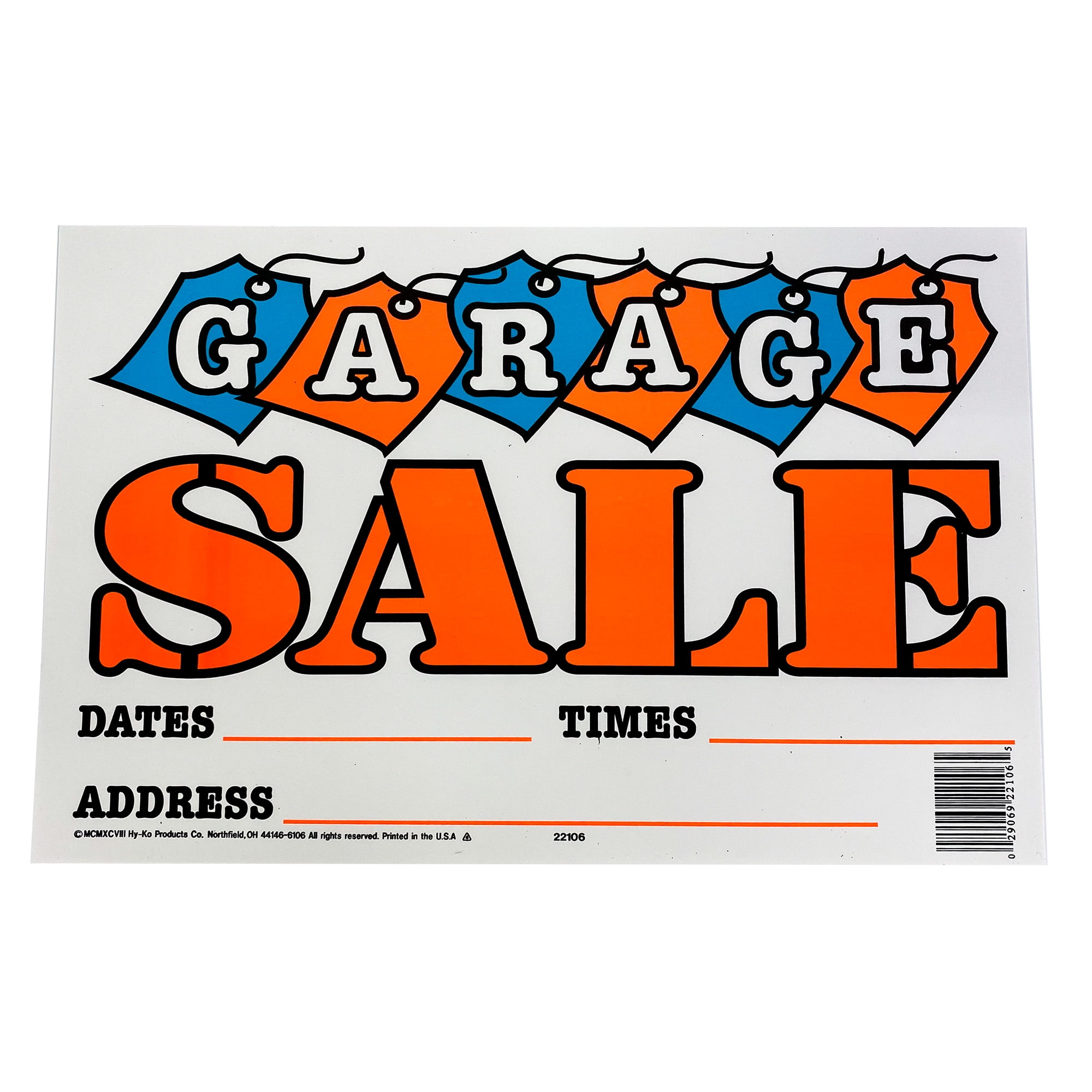 Hy-Ko 9 x 14 inch Plastic Garage Sale Sign, Tag Graphics, Text Box for ...